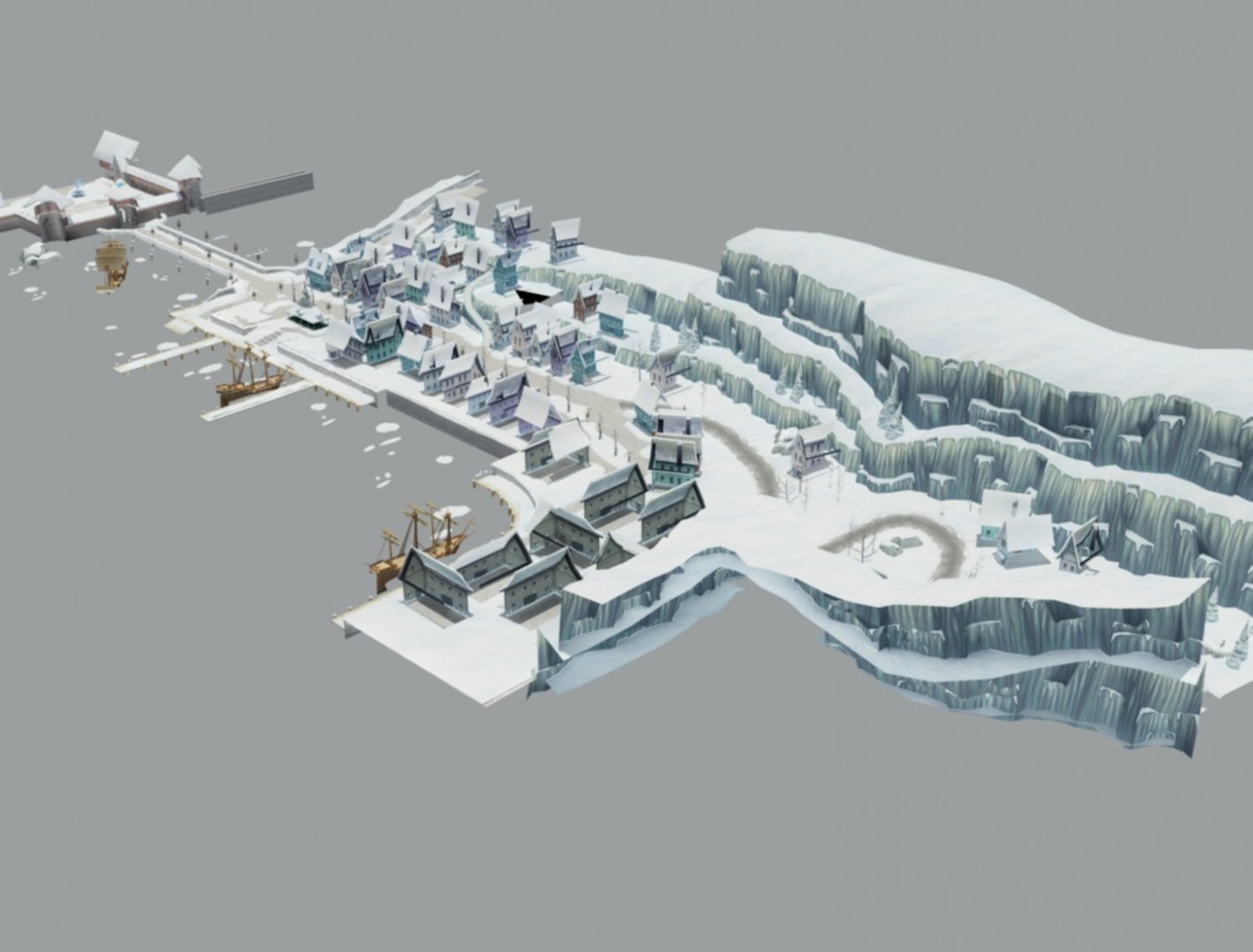 3D Model Frozen Fall Town - TurboSquid 1461988