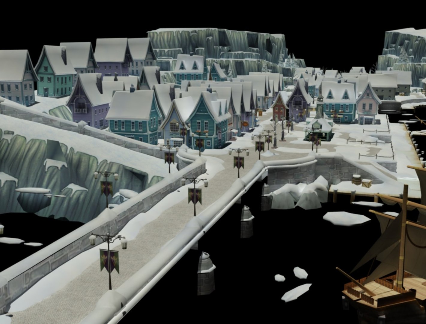 3D Model Frozen Fall Town - TurboSquid 1461988