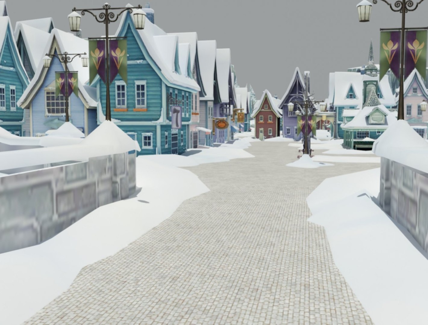 3D Model Frozen Fall Town - TurboSquid 1461988