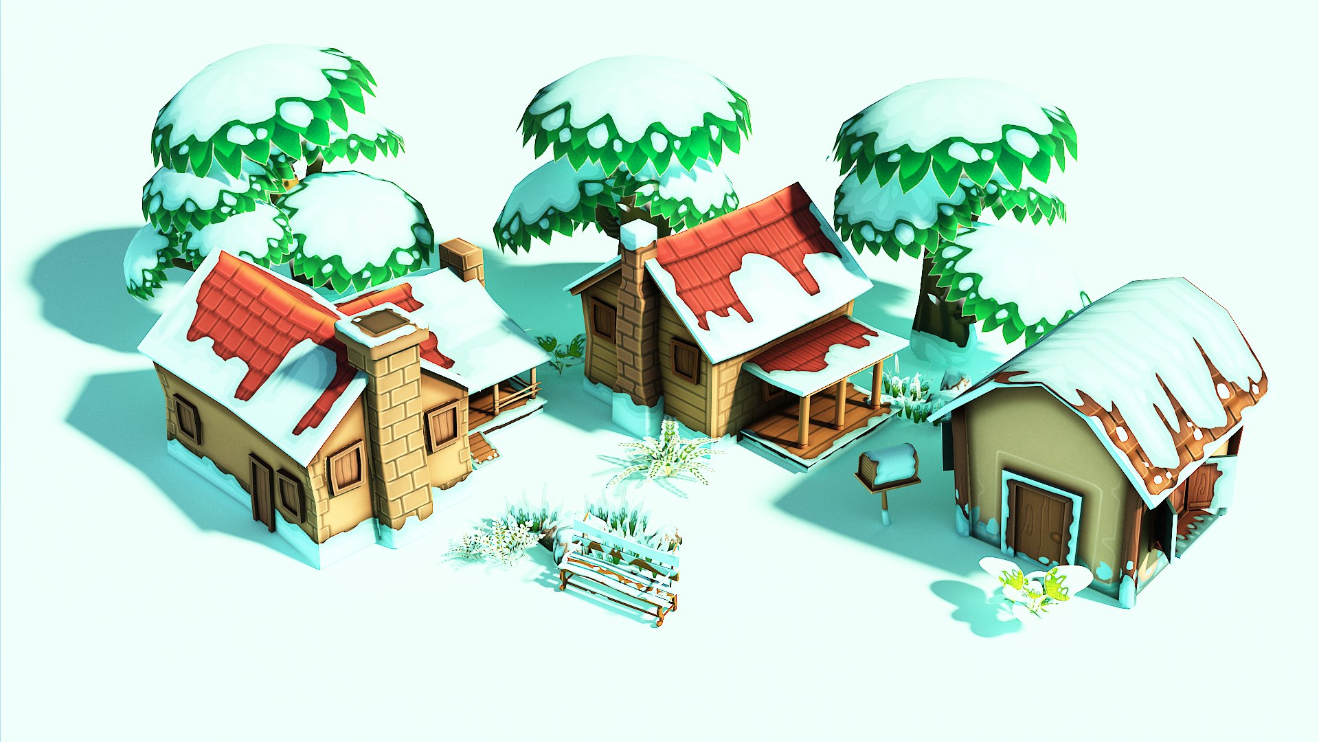 Cartoon farm - winter 3D model - TurboSquid 1227241