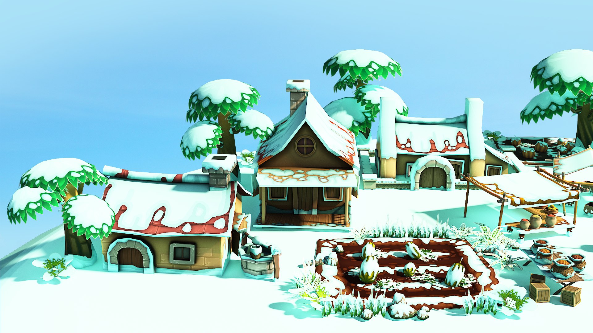 Cartoon farm - winter 3D model - TurboSquid 1227241