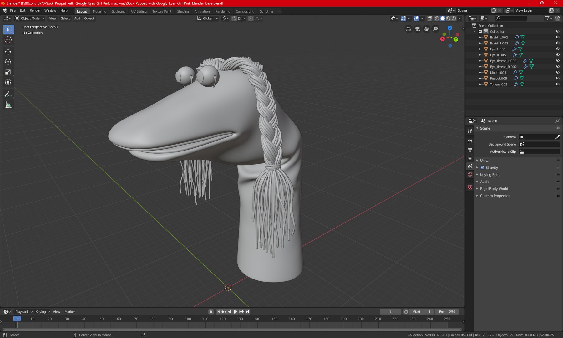 Striped Sock Puppet With Googly Eyes Girl 3D - TurboSquid 2276772