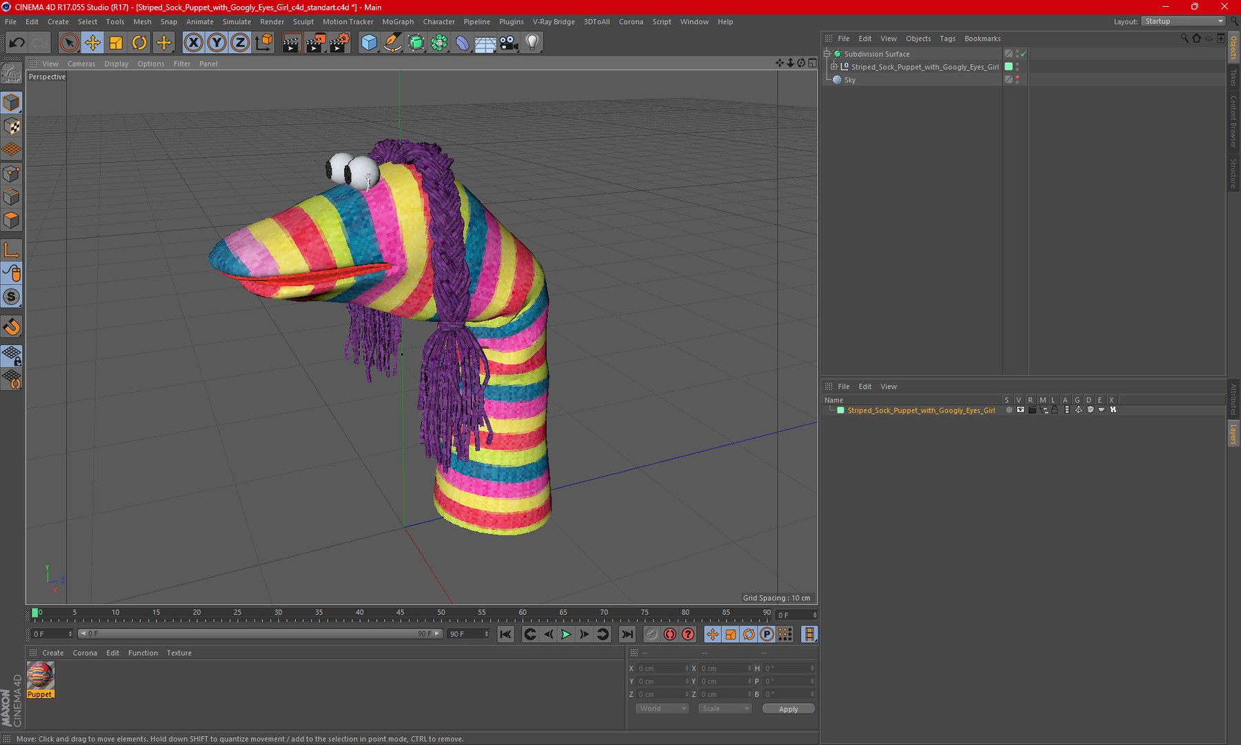 Striped Sock Puppet With Googly Eyes Girl 3D - TurboSquid 2276772