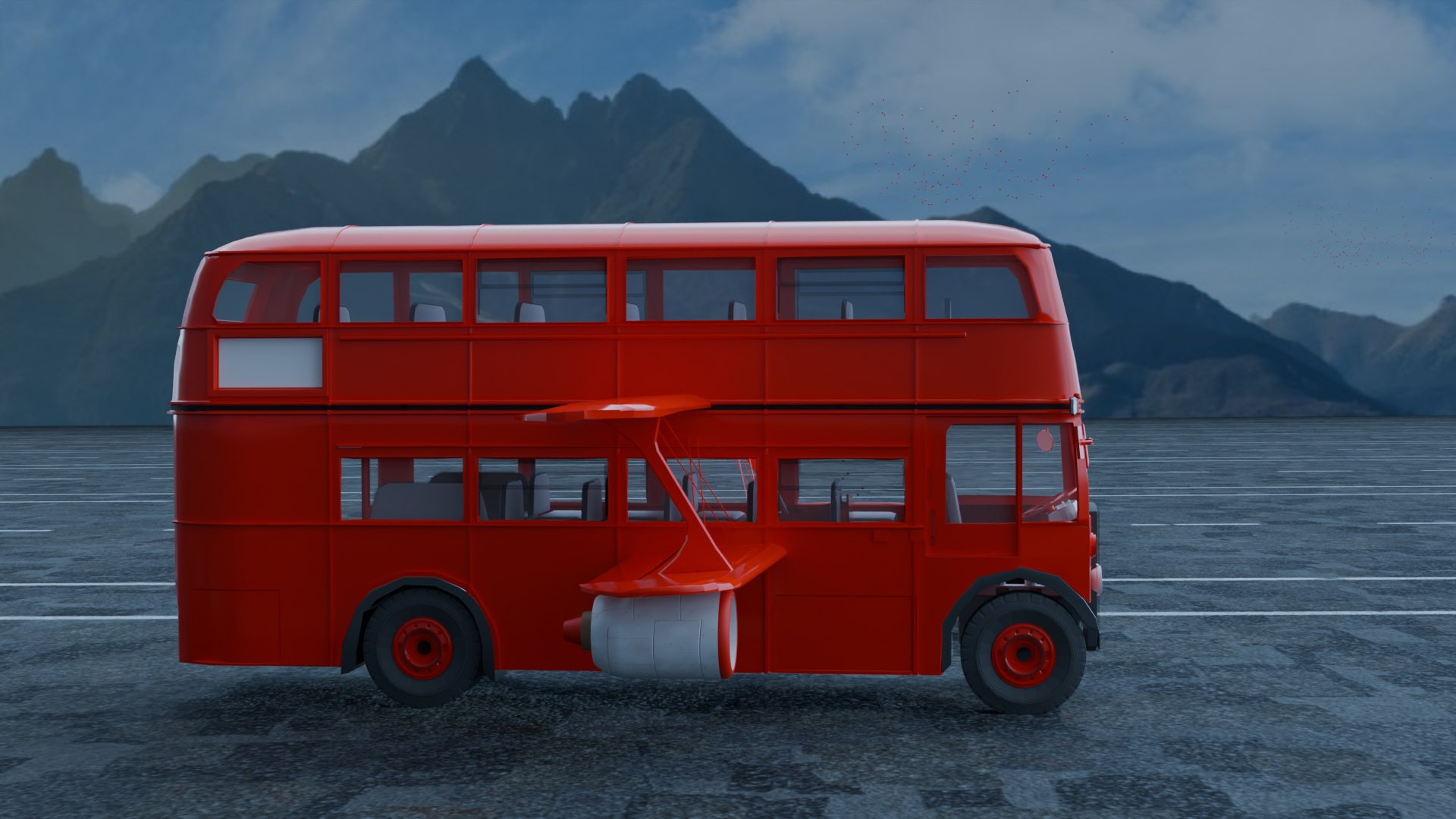 3D Model Double Decker Bus With Wings - TurboSquid 2359048