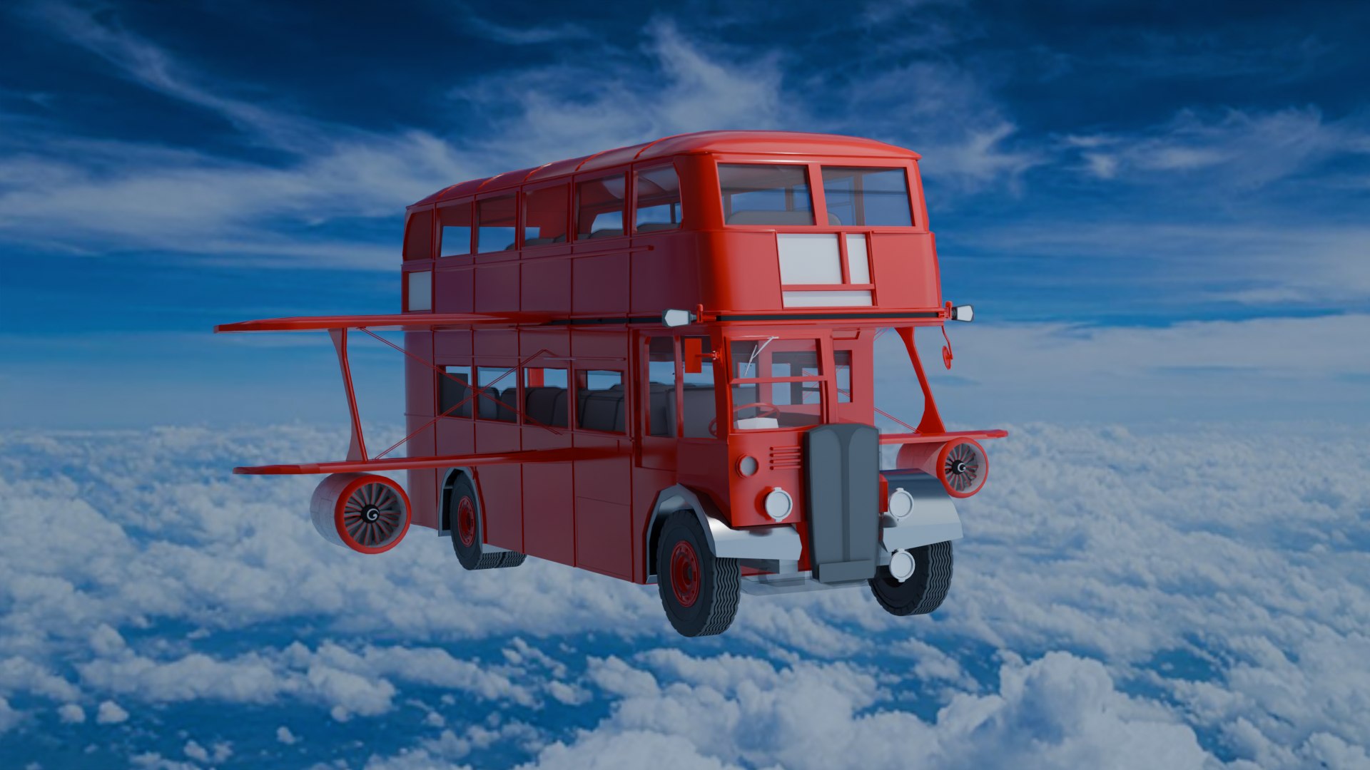 3D Model Double Decker Bus With Wings - TurboSquid 2359048