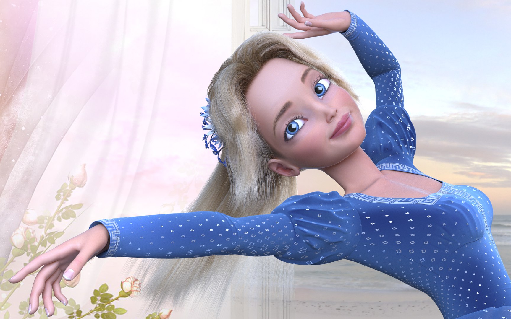 Cartoon Princess Blonde Dancing Blue 3D - TurboSquid 2270925