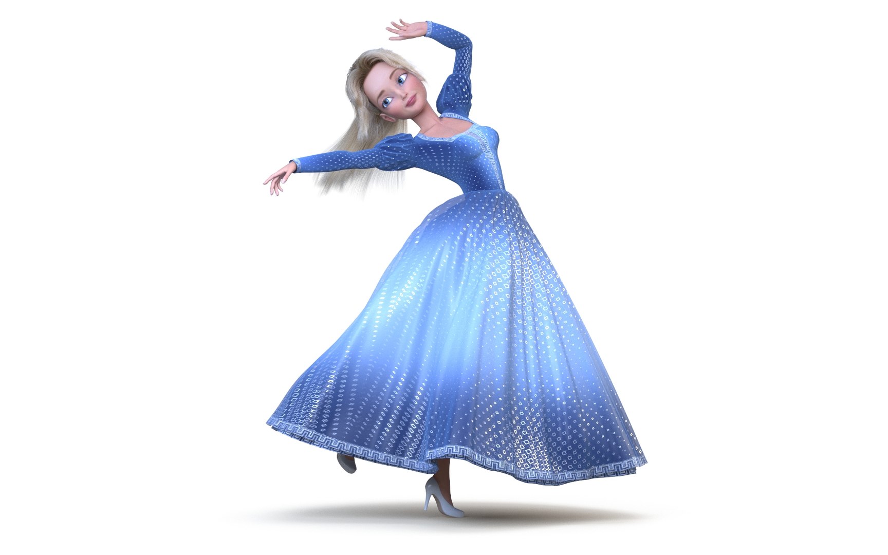 Cartoon Princess Blonde Dancing Blue 3D - TurboSquid 2270925