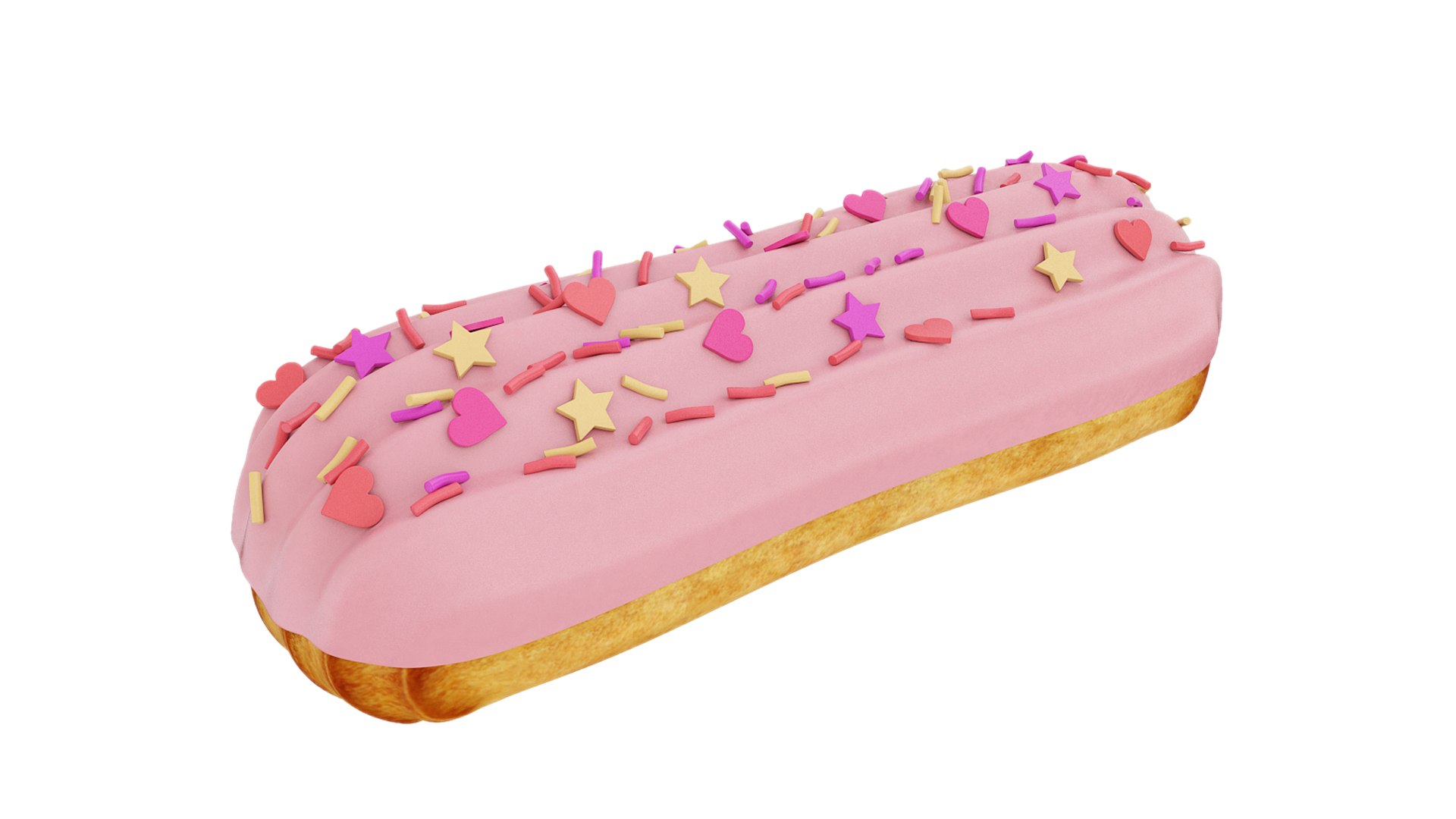 3D Pink Glazed Eclair With Sprinkles - TurboSquid 2419122