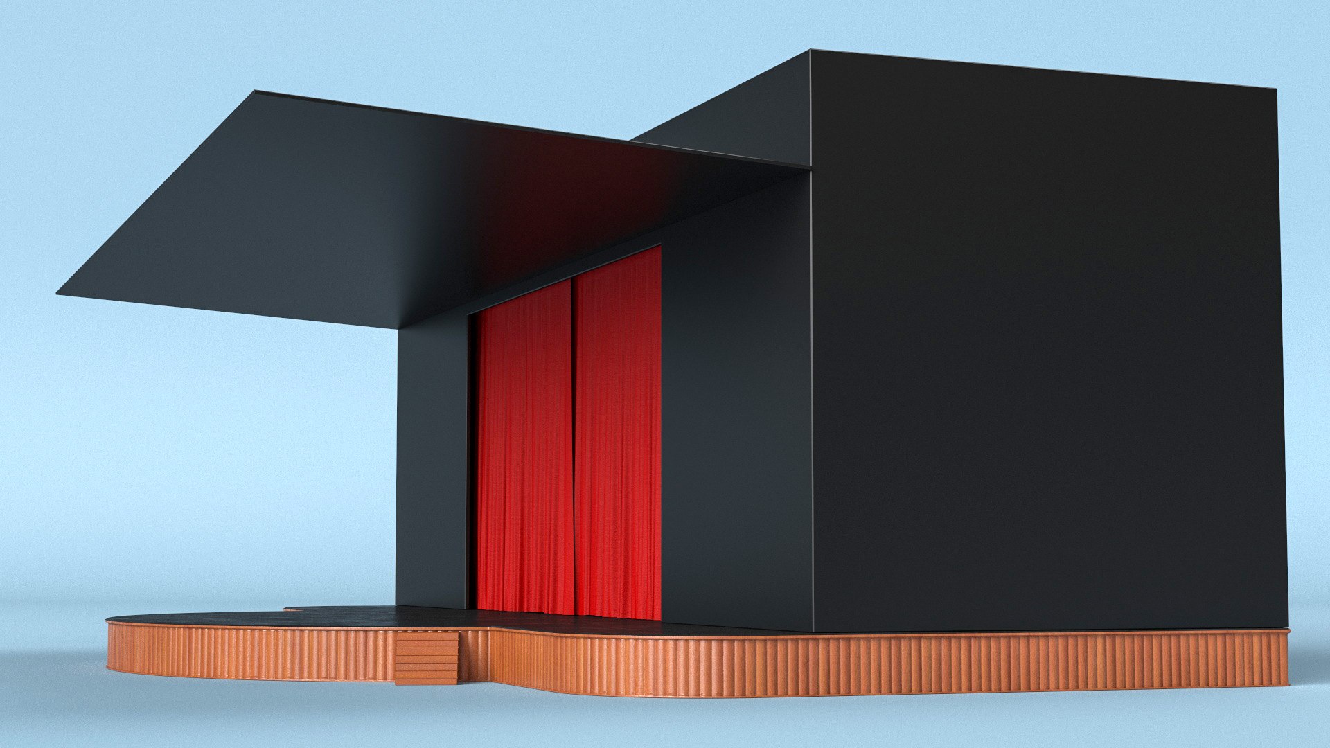 3D Model Simple Theater Stage With Red Curtain And Black Backdrop ...
