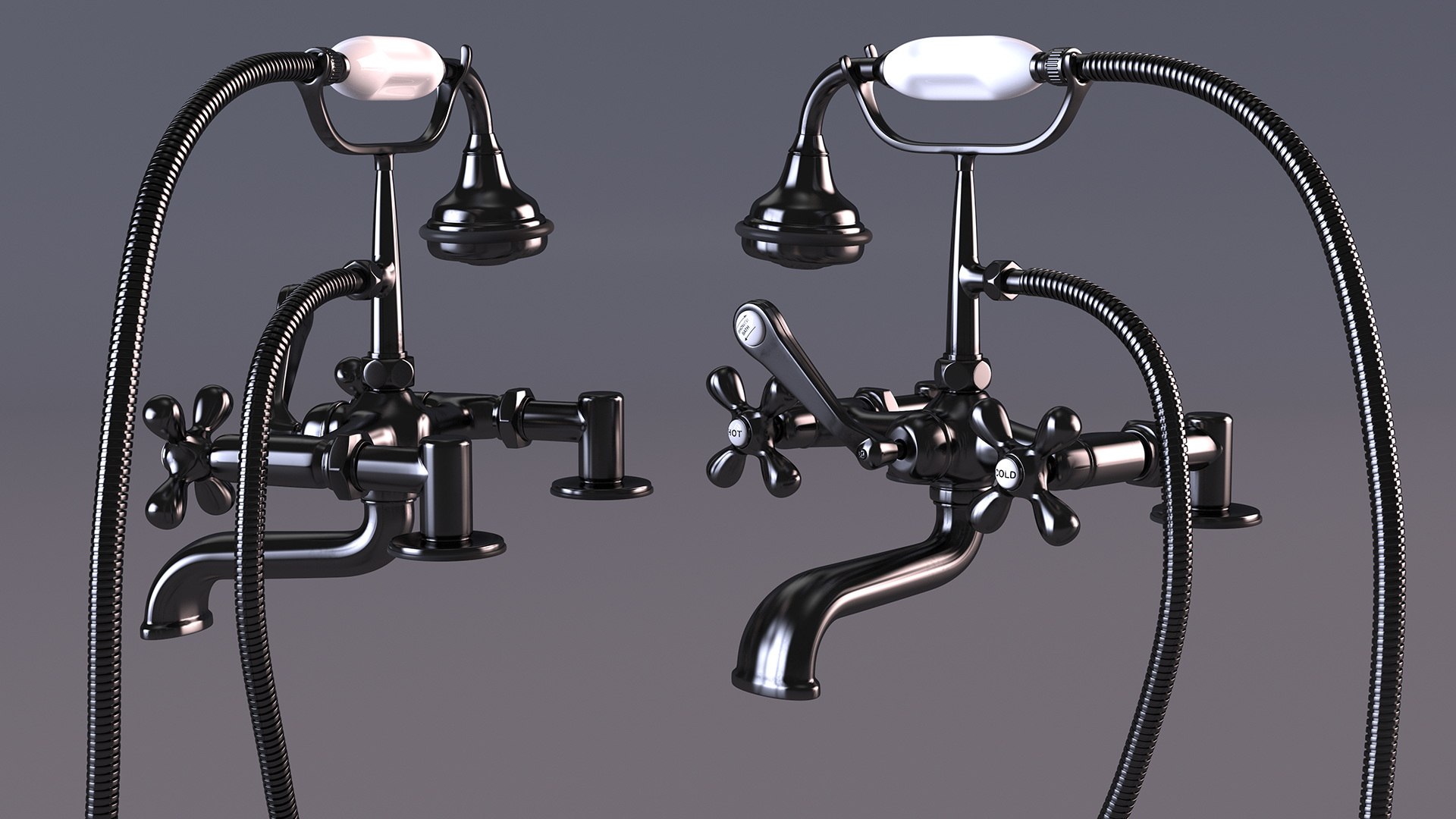 Traditional Crosshead Bath Shower Mixer Tap Black 3D Model - TurboSquid 2105736