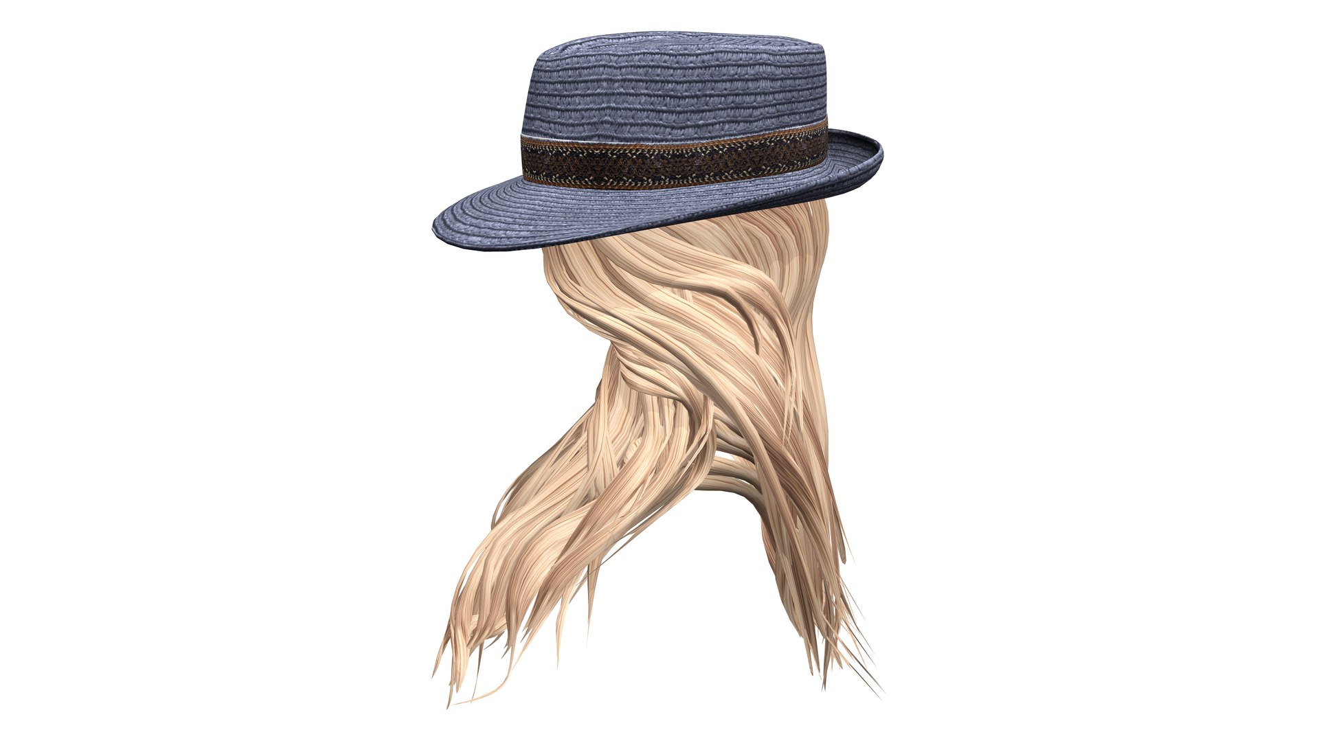3D Model Fedora Hat With Volume Wavy Hair - TurboSquid 2072203