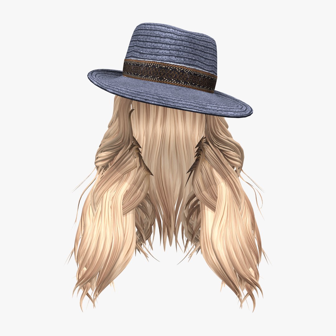 3D Model Fedora Hat With Volume Wavy Hair - TurboSquid 2072203