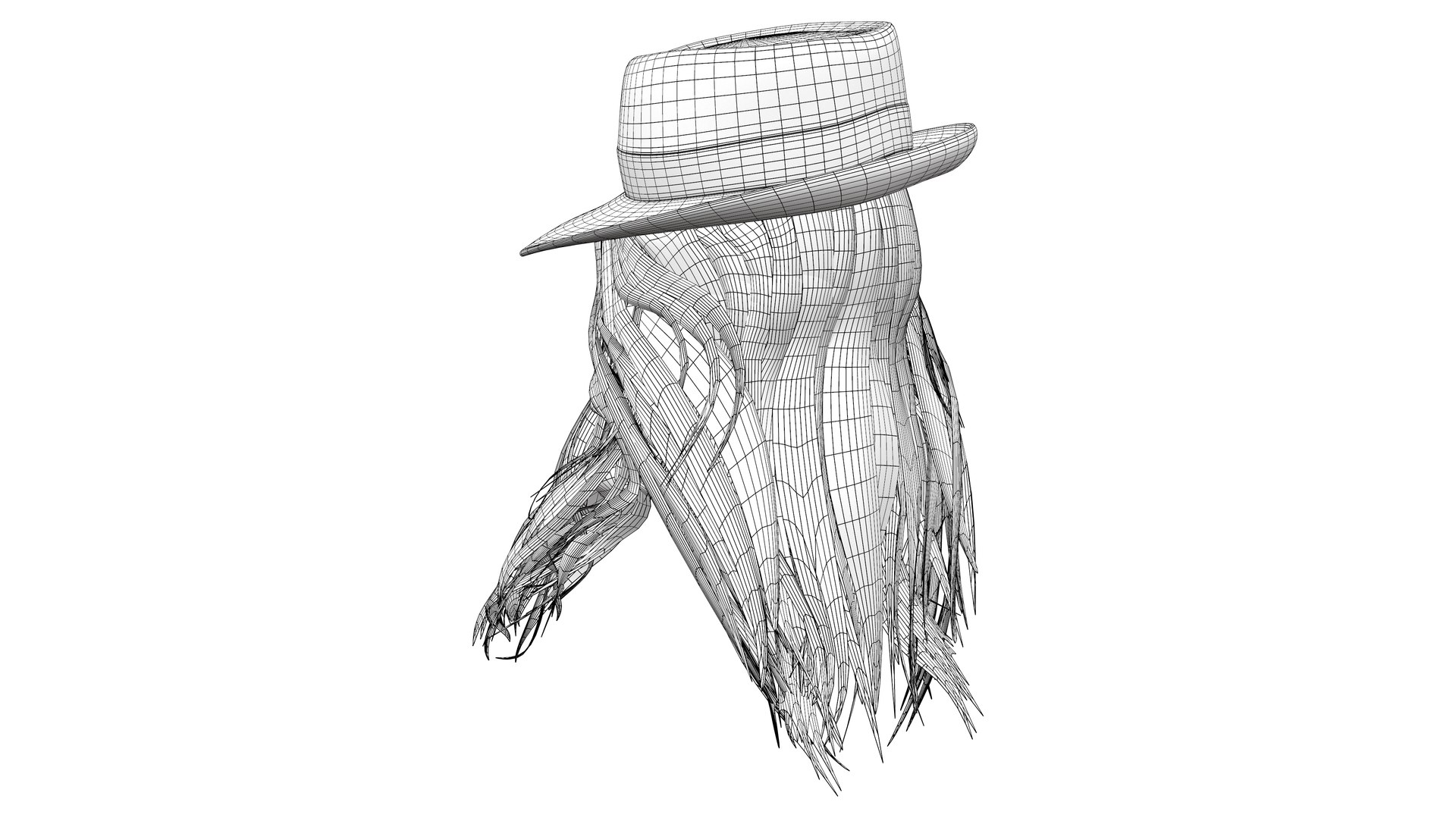 3D Model Fedora Hat With Volume Wavy Hair - TurboSquid 2072203