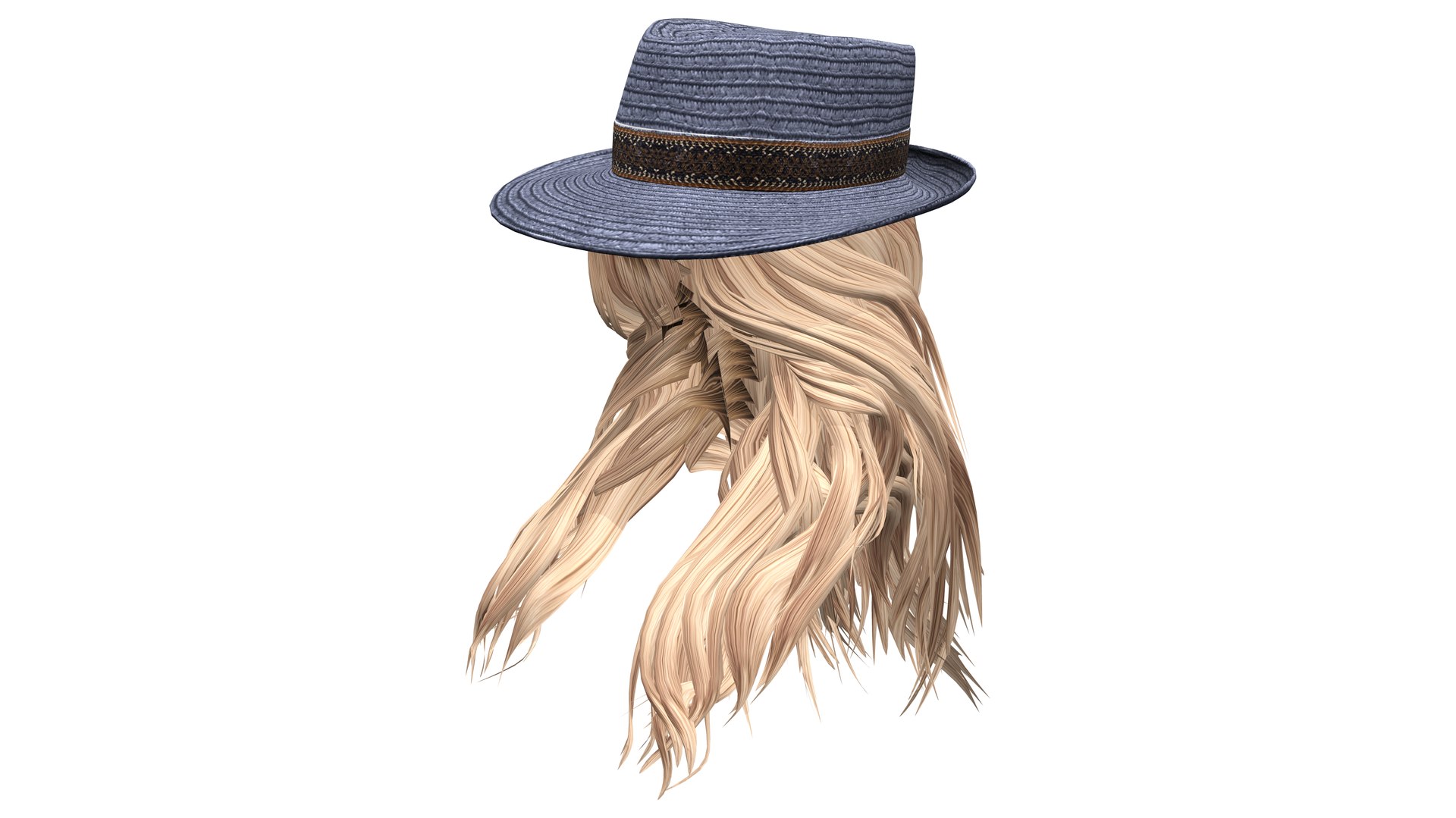 3D Model Fedora Hat With Volume Wavy Hair - TurboSquid 2072203