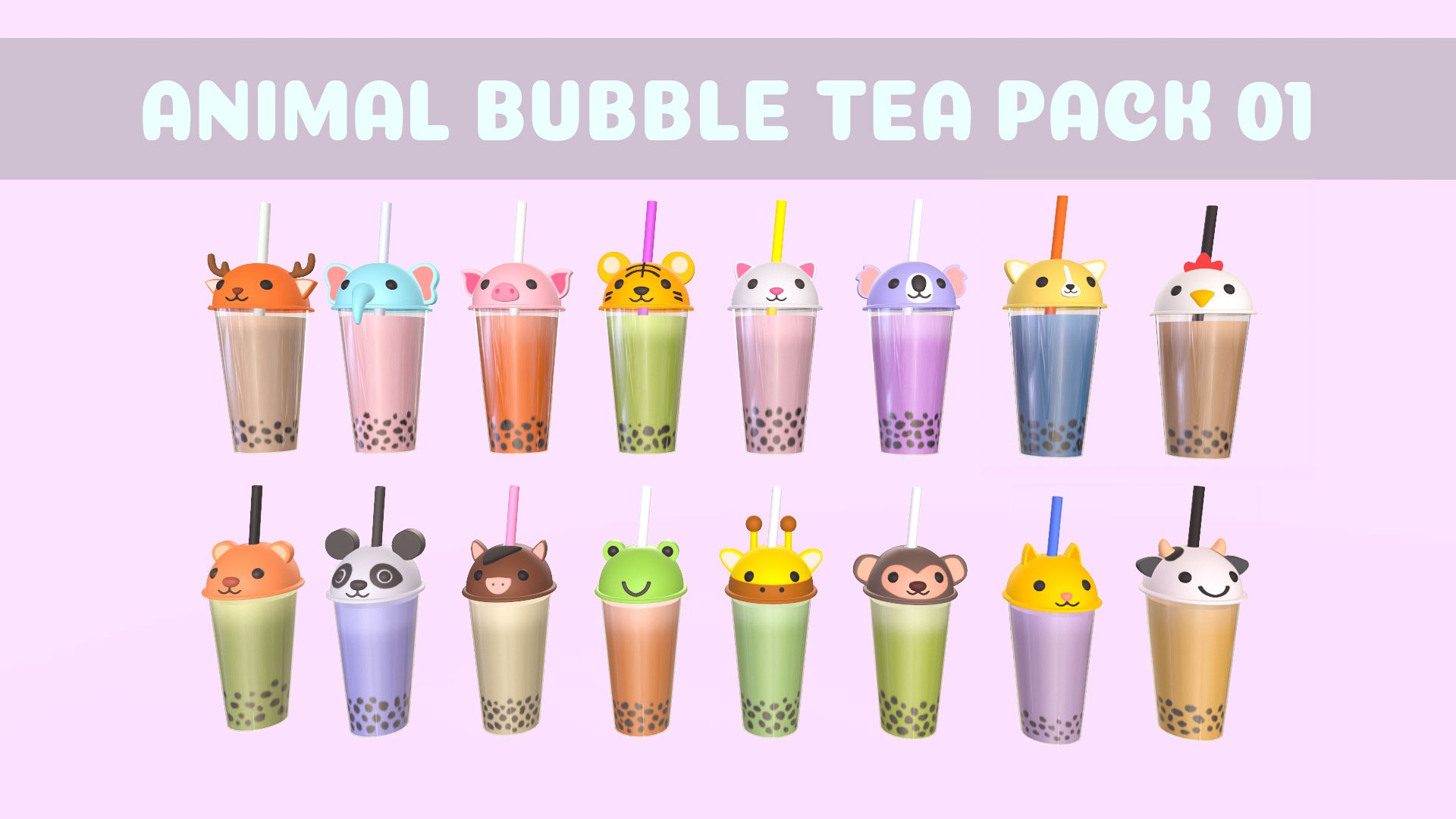3D Model Animal Bubble Tea Pack 01 - TurboSquid 2239078