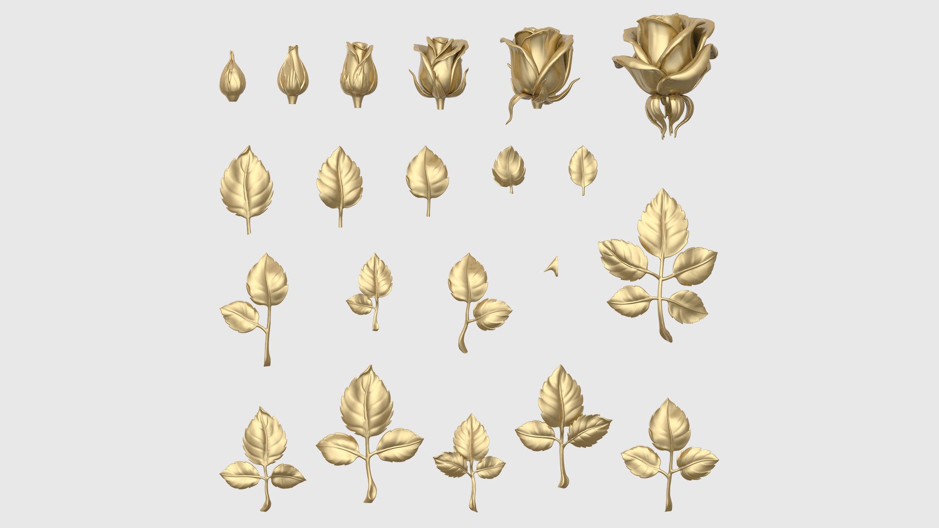 Rose Buds And Leaves Set 3D Model - TurboSquid 2017155