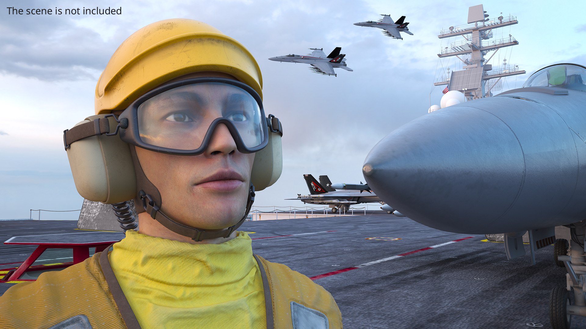 3D Aircraft Deck Safety Helmet With Goggles Yellow Used Model ...