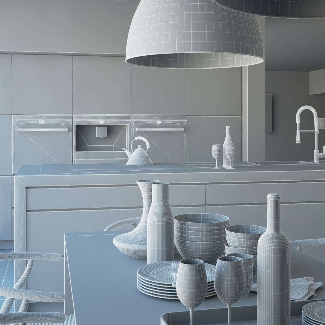 3d Realistic Modern Kitchen Interior Model