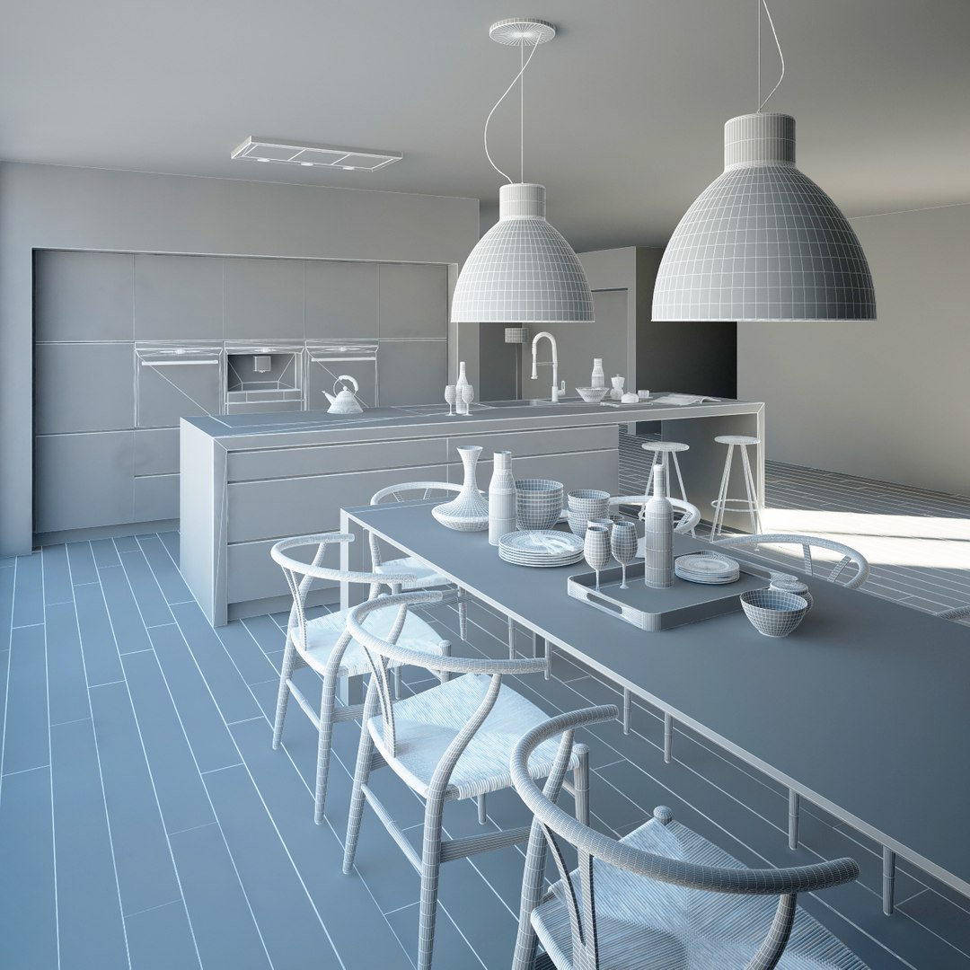 3d Realistic Modern Kitchen Interior Model