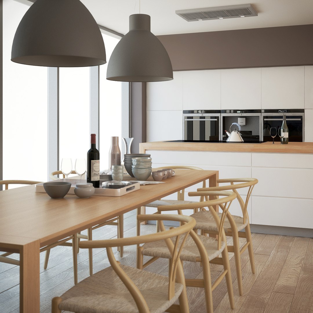 3d Realistic Modern Kitchen Interior Model