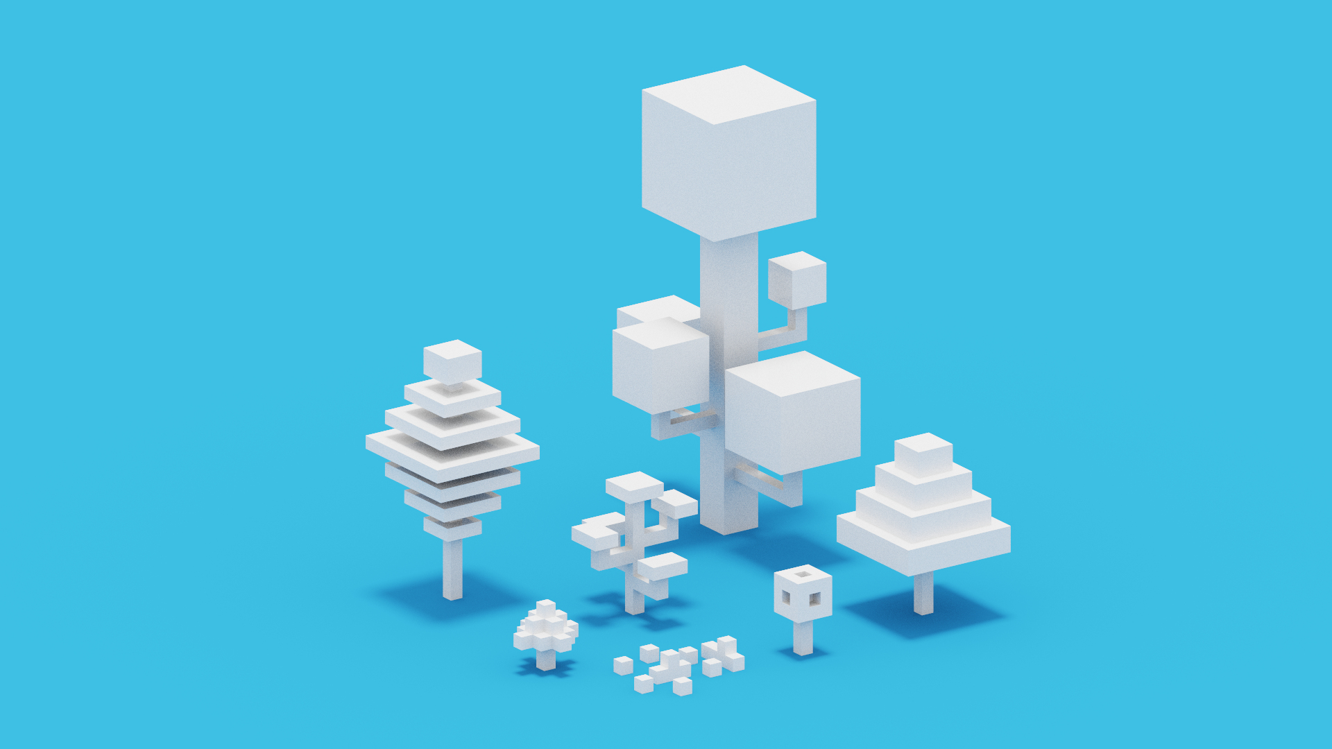 Isometric White Tree Set 3D Model - TurboSquid 1977439
