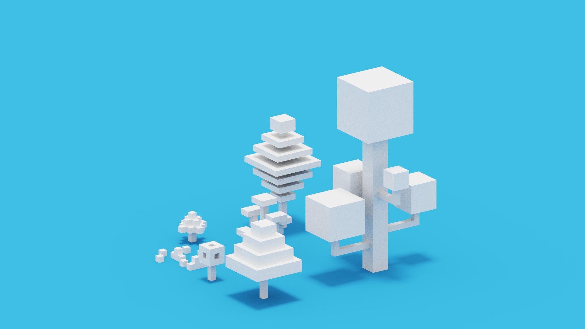 Isometric White Tree Set 3D Model - TurboSquid 1977439