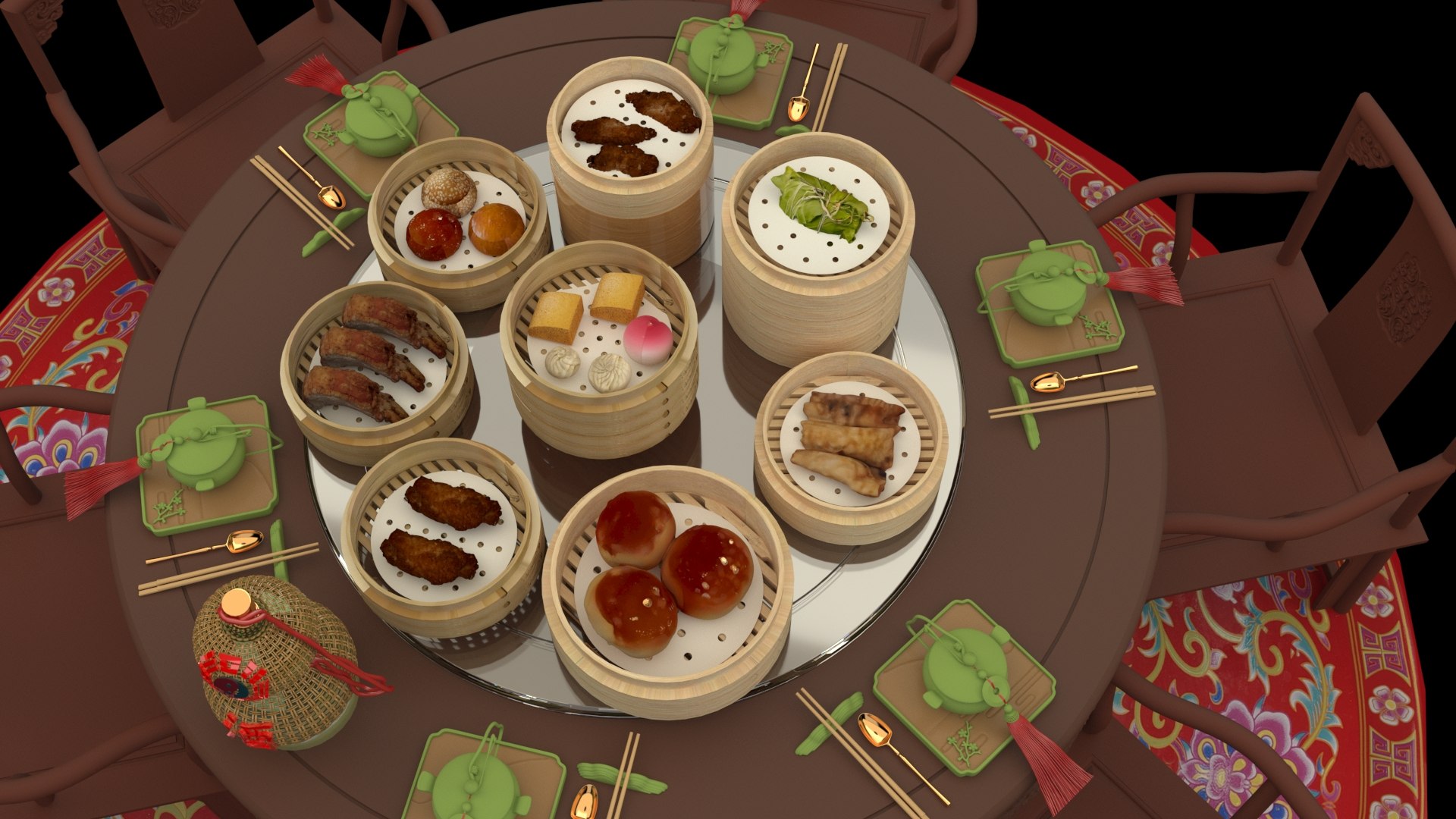 3D Chinese Dim Sum Table Model - TurboSquid 2289830