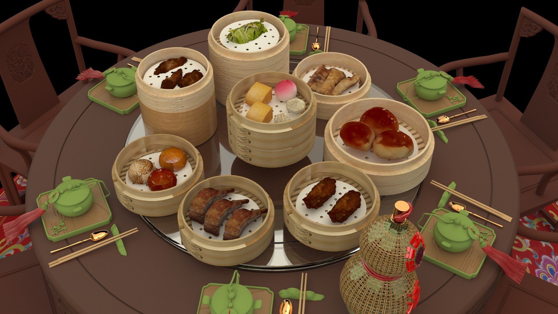 3D Chinese Dim Sum Table Model - TurboSquid 2289830