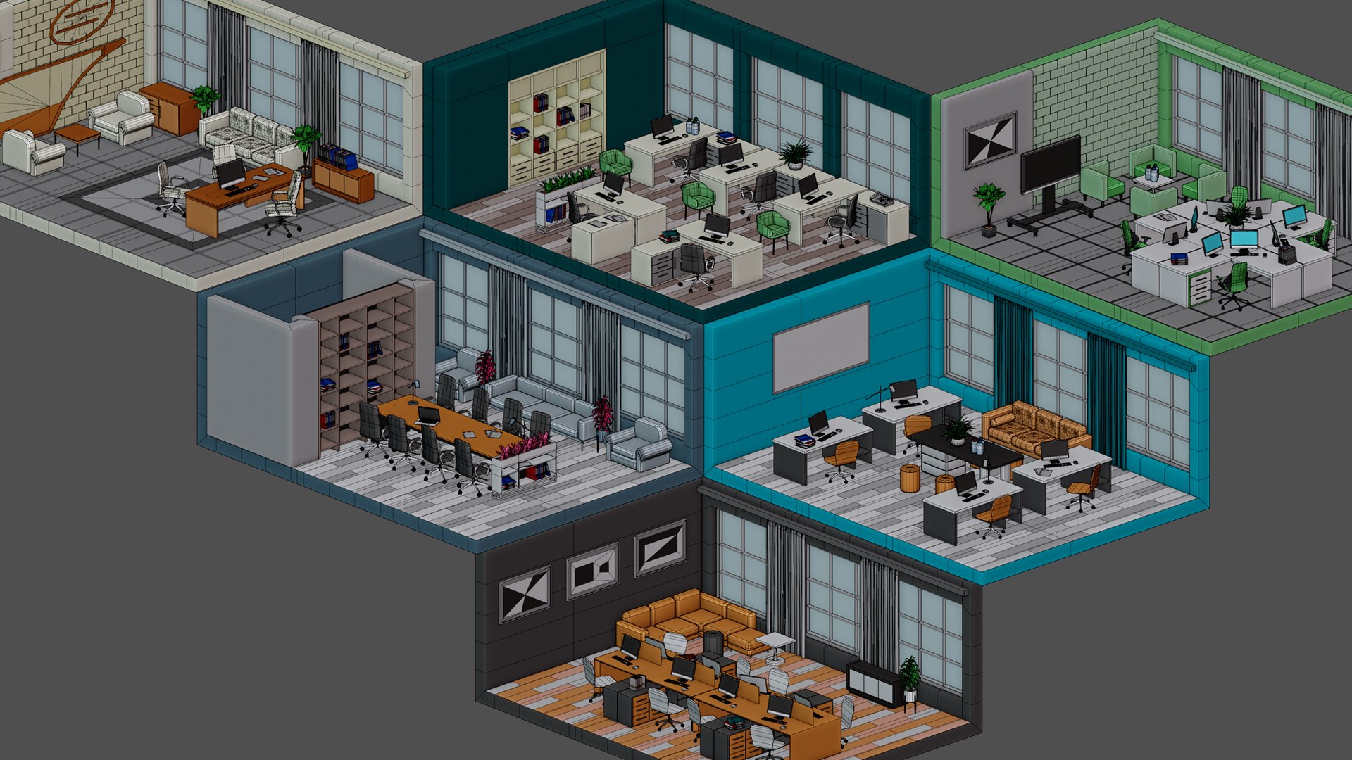 3D Low Poly Office Rooms - TurboSquid 2125817