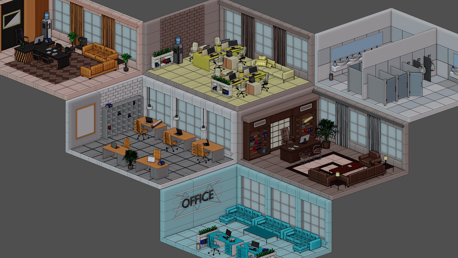 3D Low Poly Office Rooms - TurboSquid 2125817