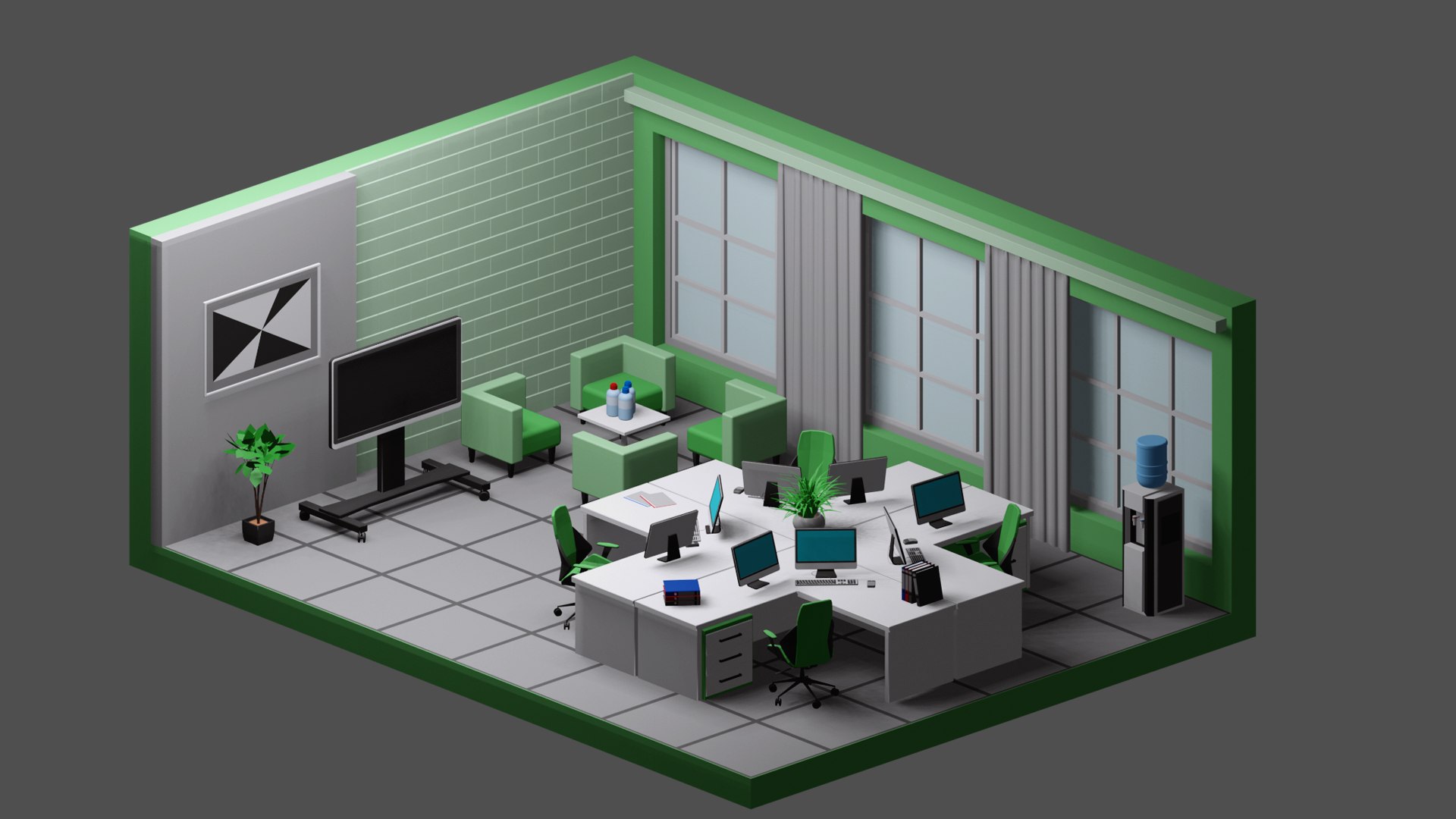 3D Low Poly Office Rooms - TurboSquid 2125817