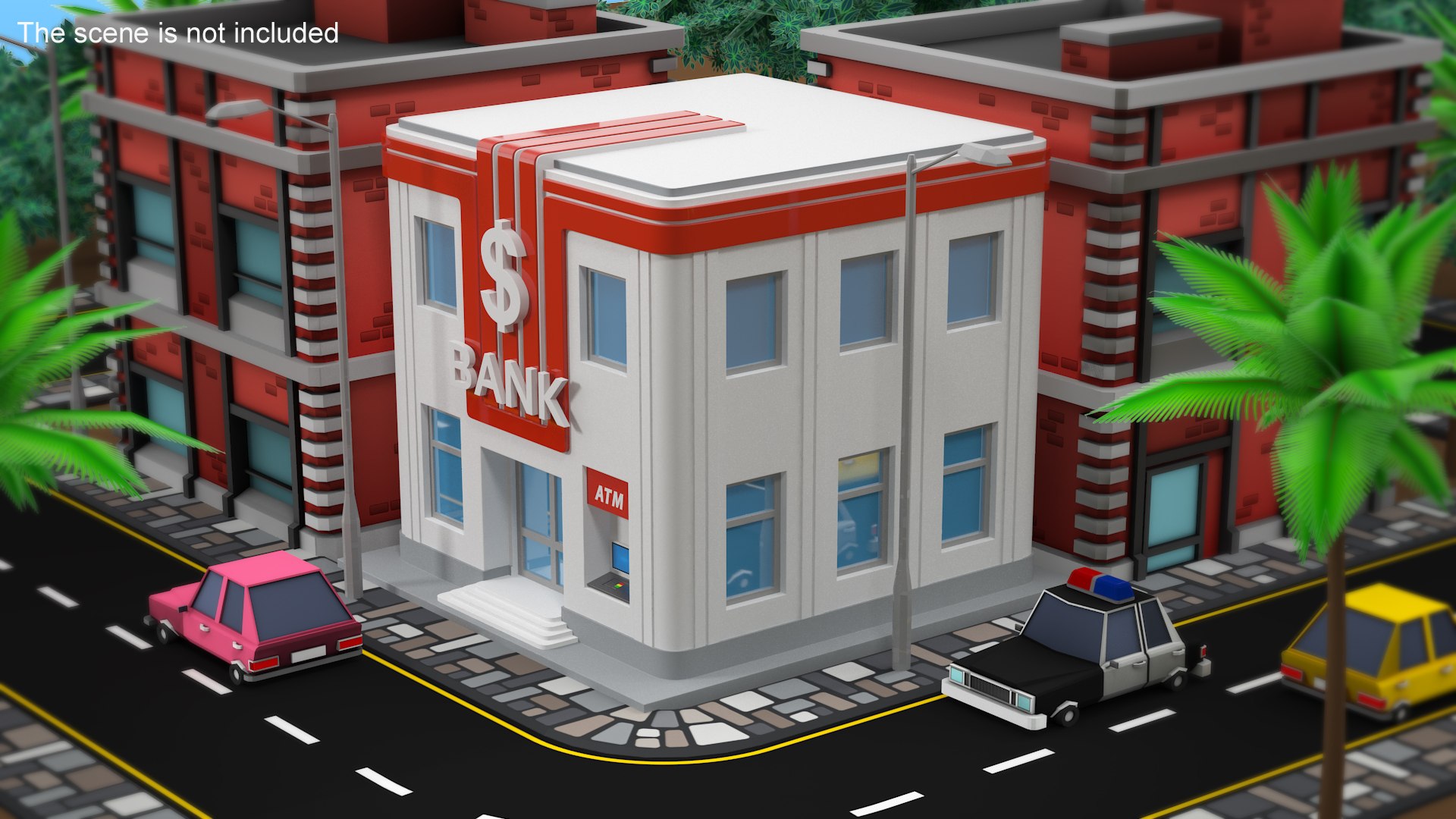 Cartoon Bank Building Red model - TurboSquid 1948149