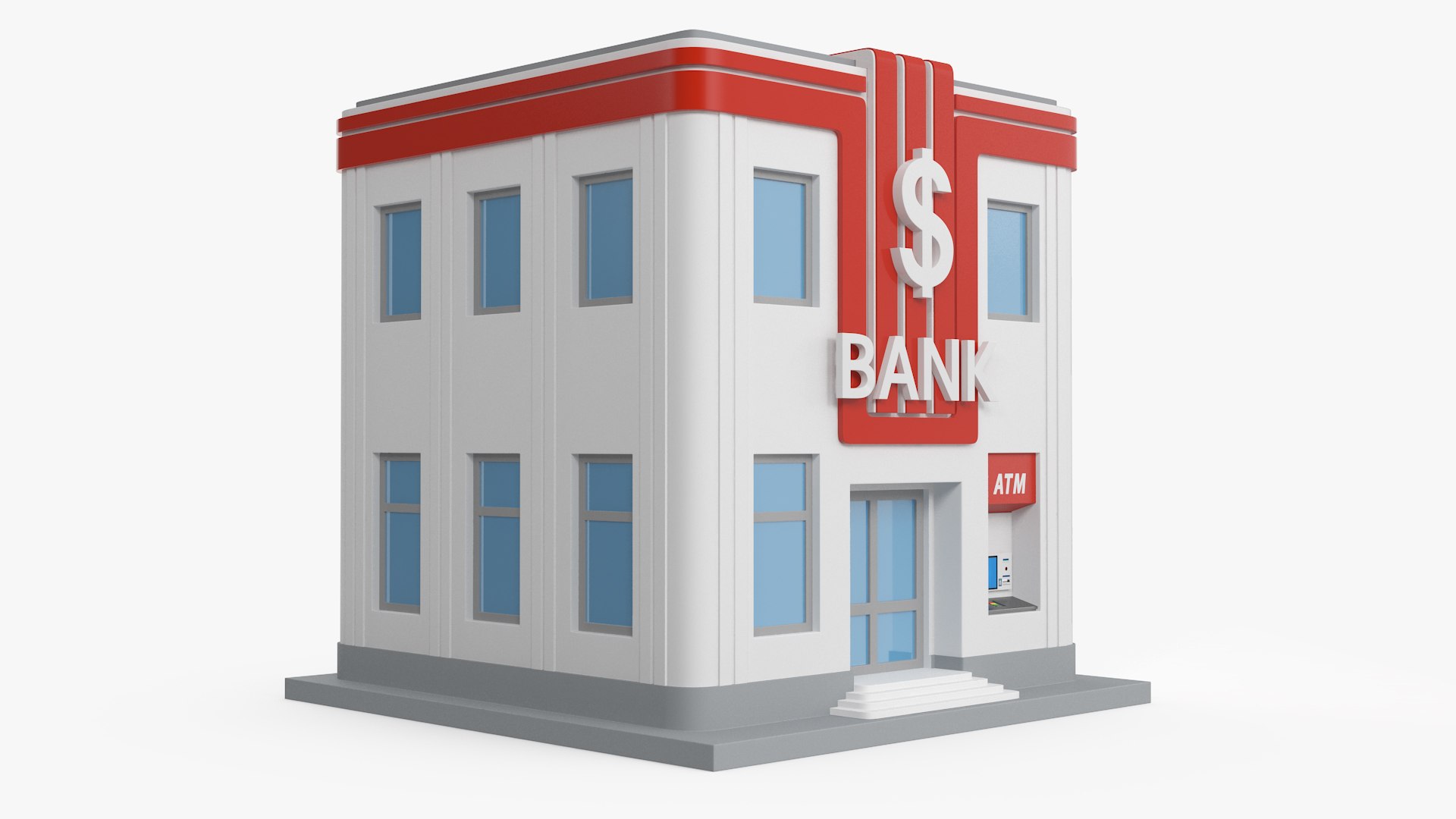 Cartoon Bank Building Red model - TurboSquid 1948149