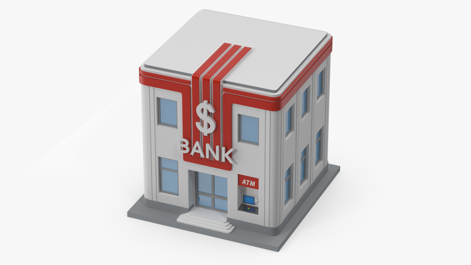 Cartoon Bank Building Red model - TurboSquid 1948149