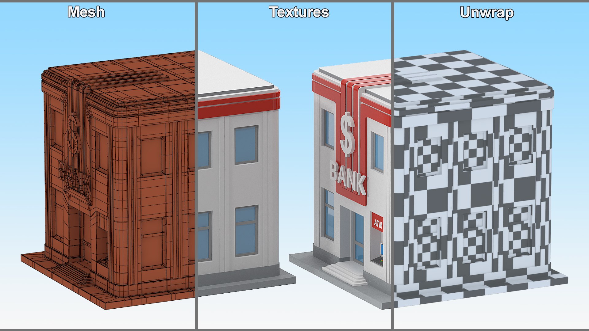 Cartoon Bank Building Red model - TurboSquid 1948149