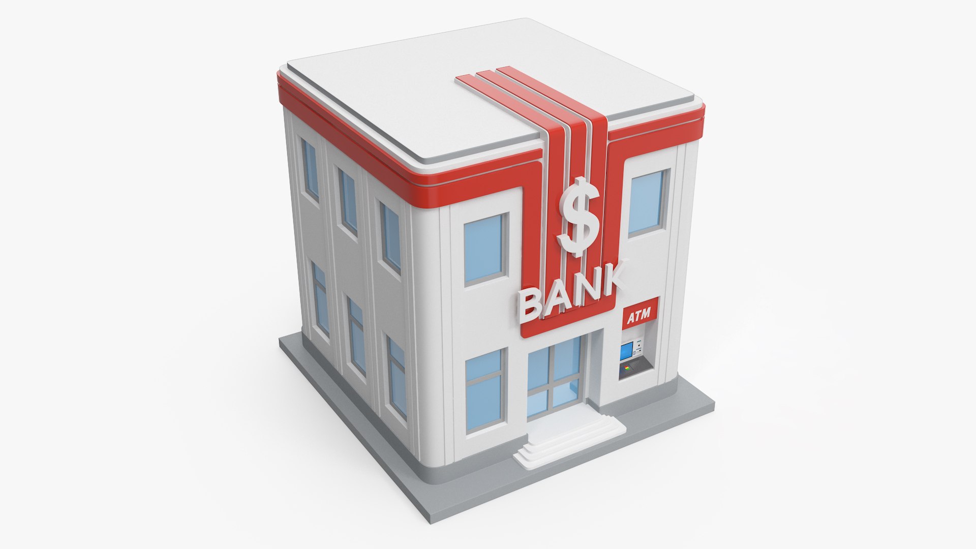 Cartoon Bank Building Red model - TurboSquid 1948149