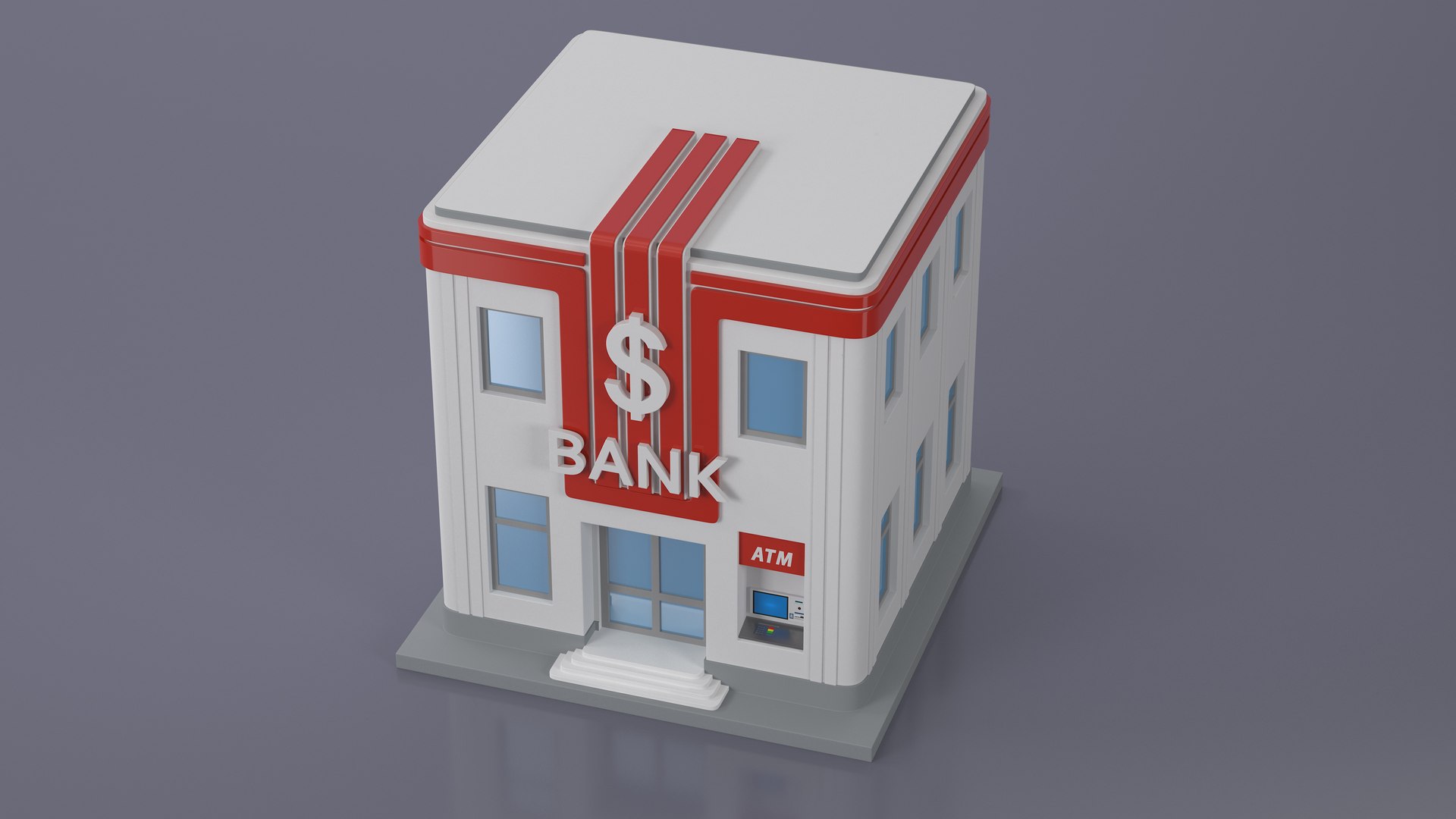 Cartoon Bank Building Red model - TurboSquid 1948149