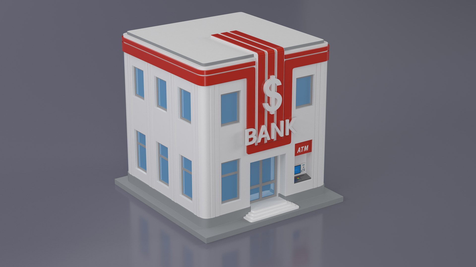 Cartoon Bank Building Red model - TurboSquid 1948149