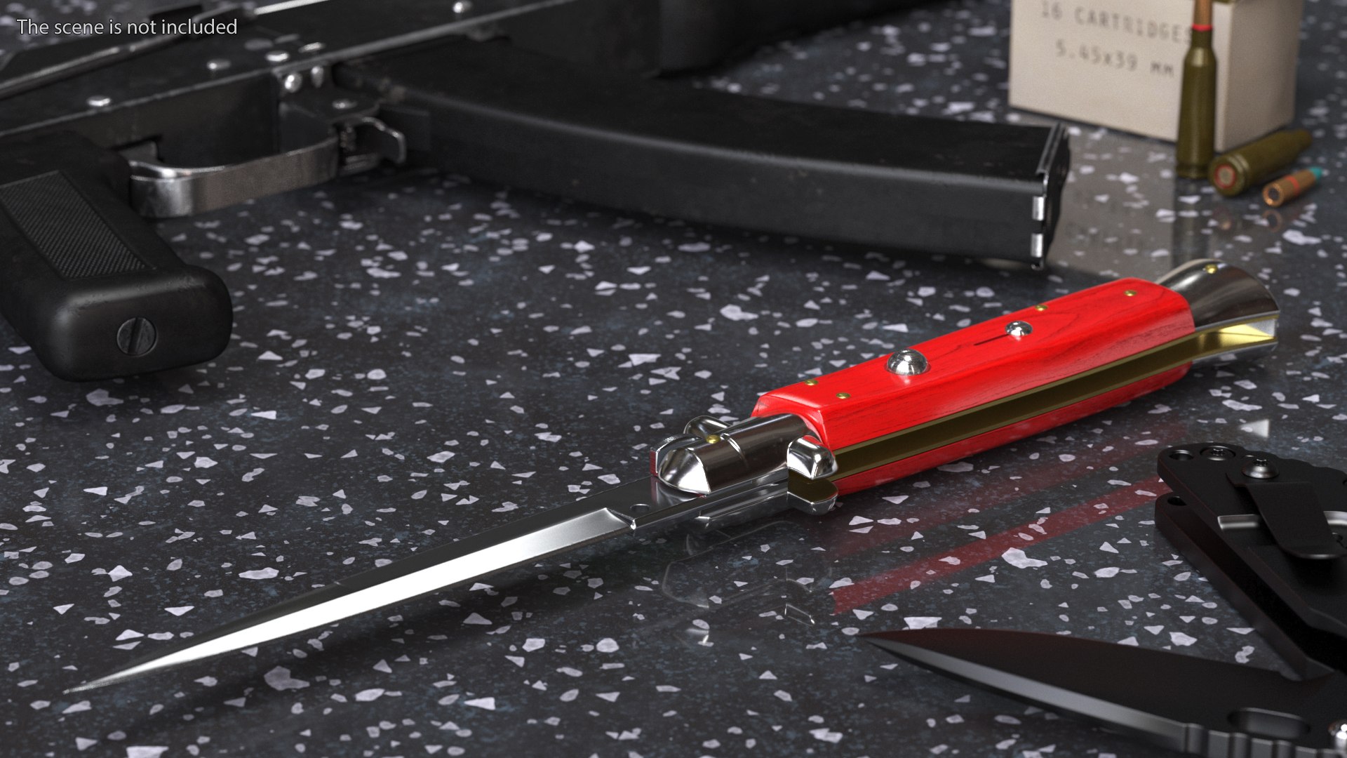 Automatic Switchblade Stiletto Knife Red Wood Handle model - TurboSquid ...