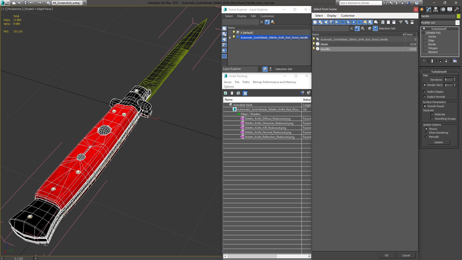 Automatic Switchblade Stiletto Knife Red Wood Handle model - TurboSquid ...