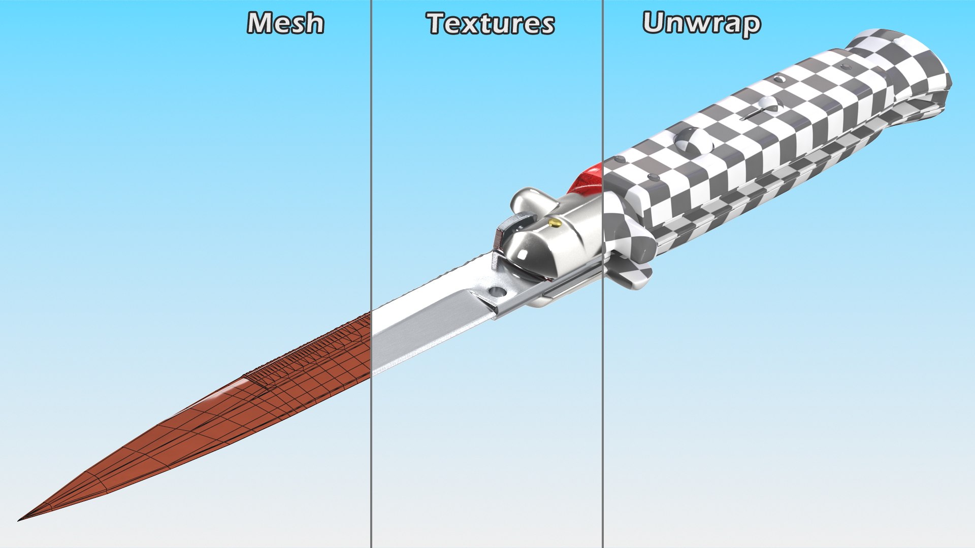 Automatic Switchblade Stiletto Knife Red Wood Handle model - TurboSquid ...