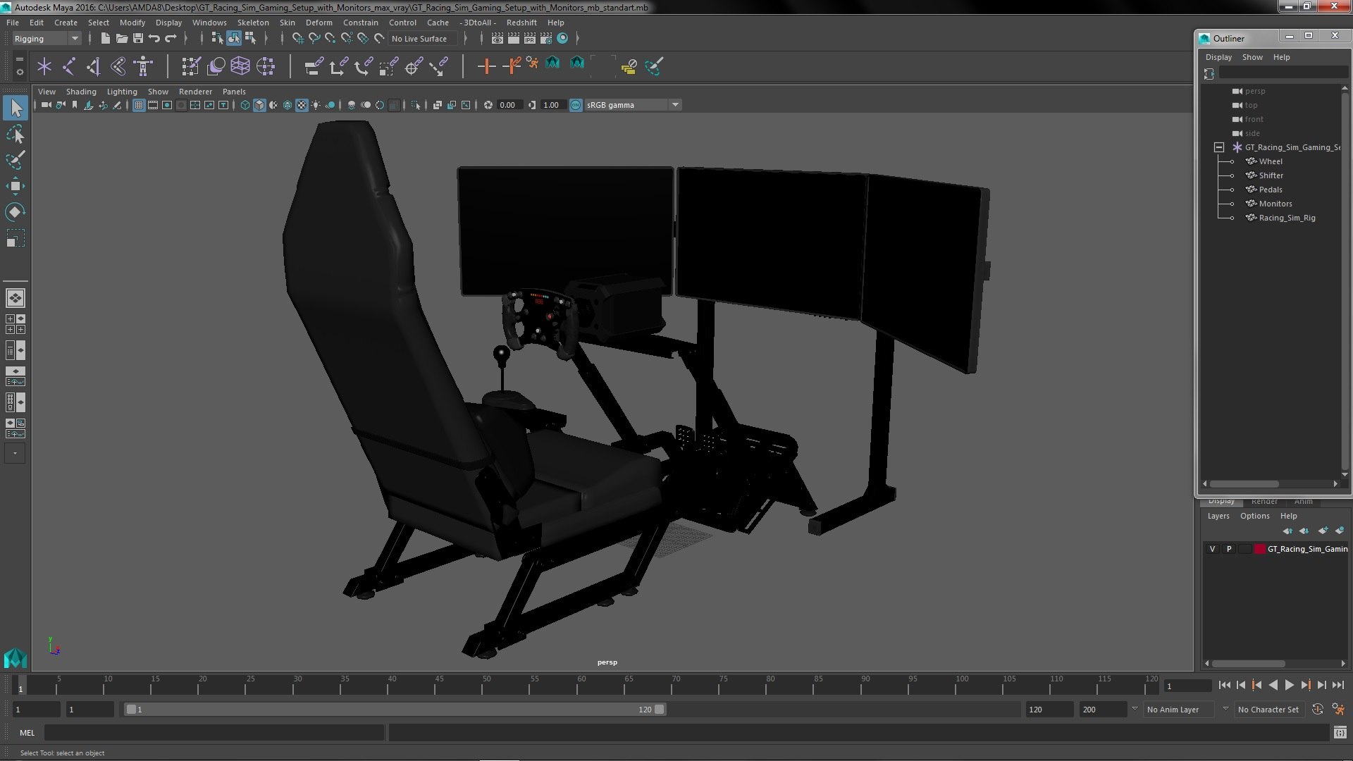 3D GT Racing Sim Gaming Setup with Monitors - TurboSquid 2069078