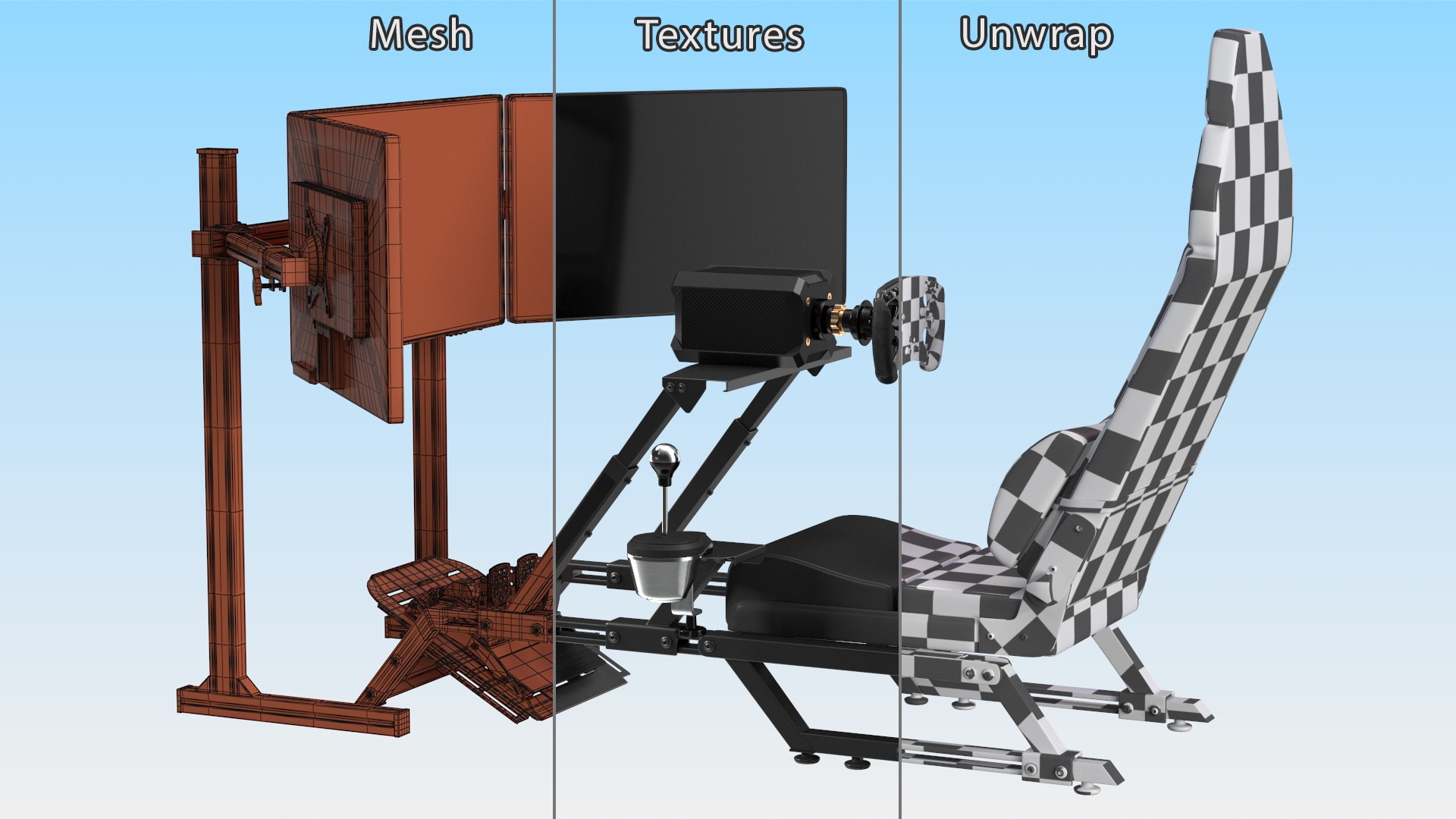 3D GT Racing Sim Gaming Setup with Monitors - TurboSquid 2069078