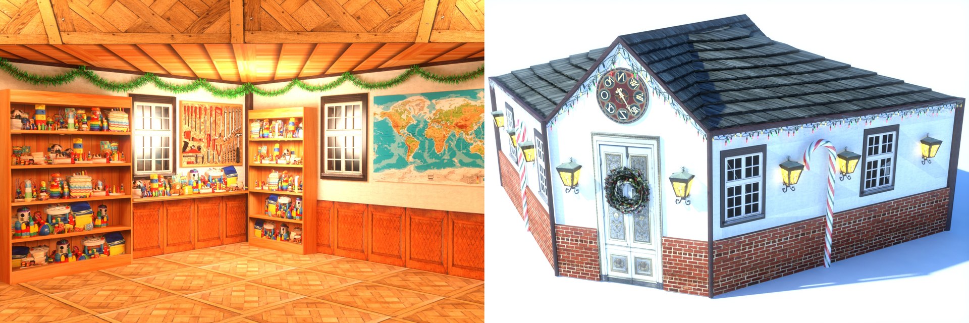 3d Model Santa S Workshop Interior Exterior
