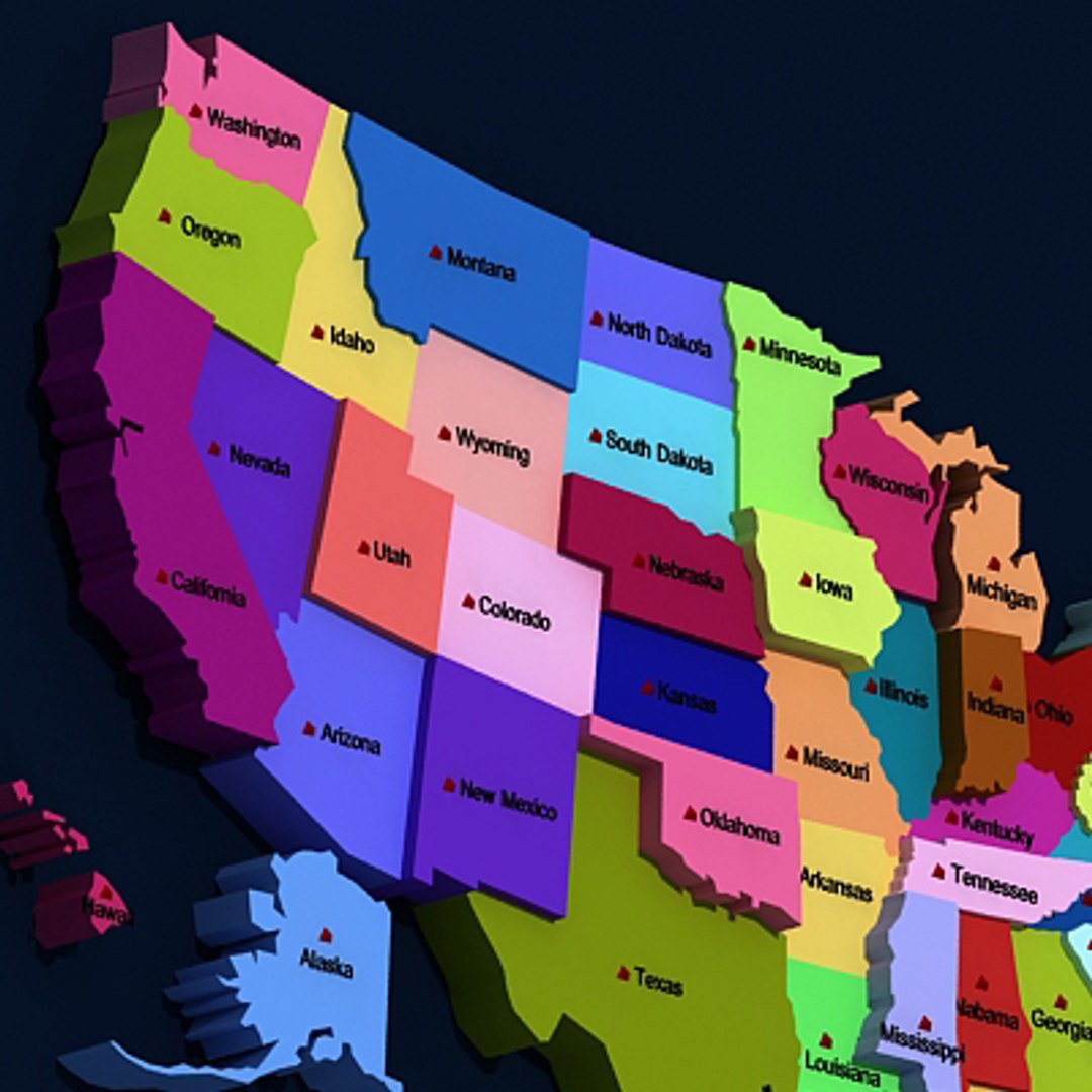 3d Model Of Political Usa States