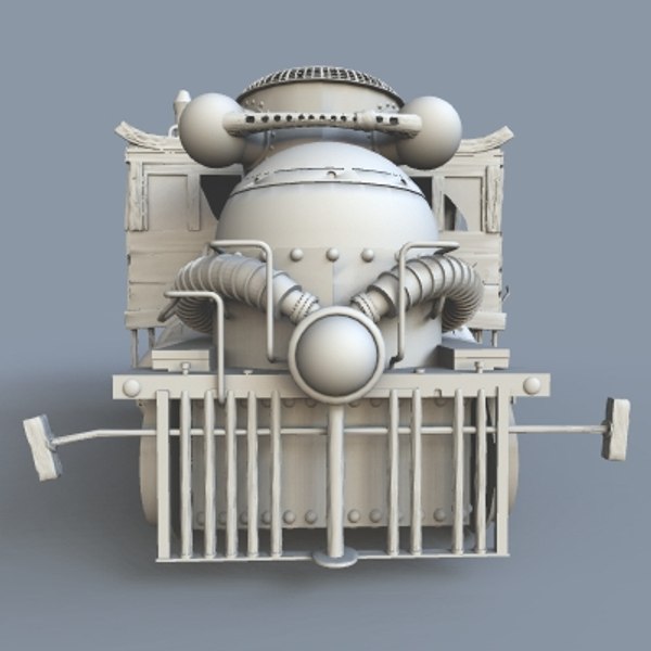 old derelict fantasy steam engine 3d model