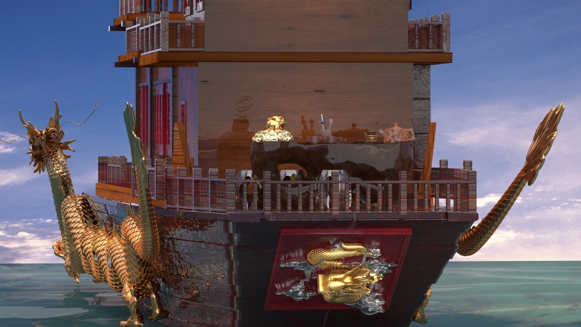 3D Chinese Dragon House Boat - TurboSquid 2234101