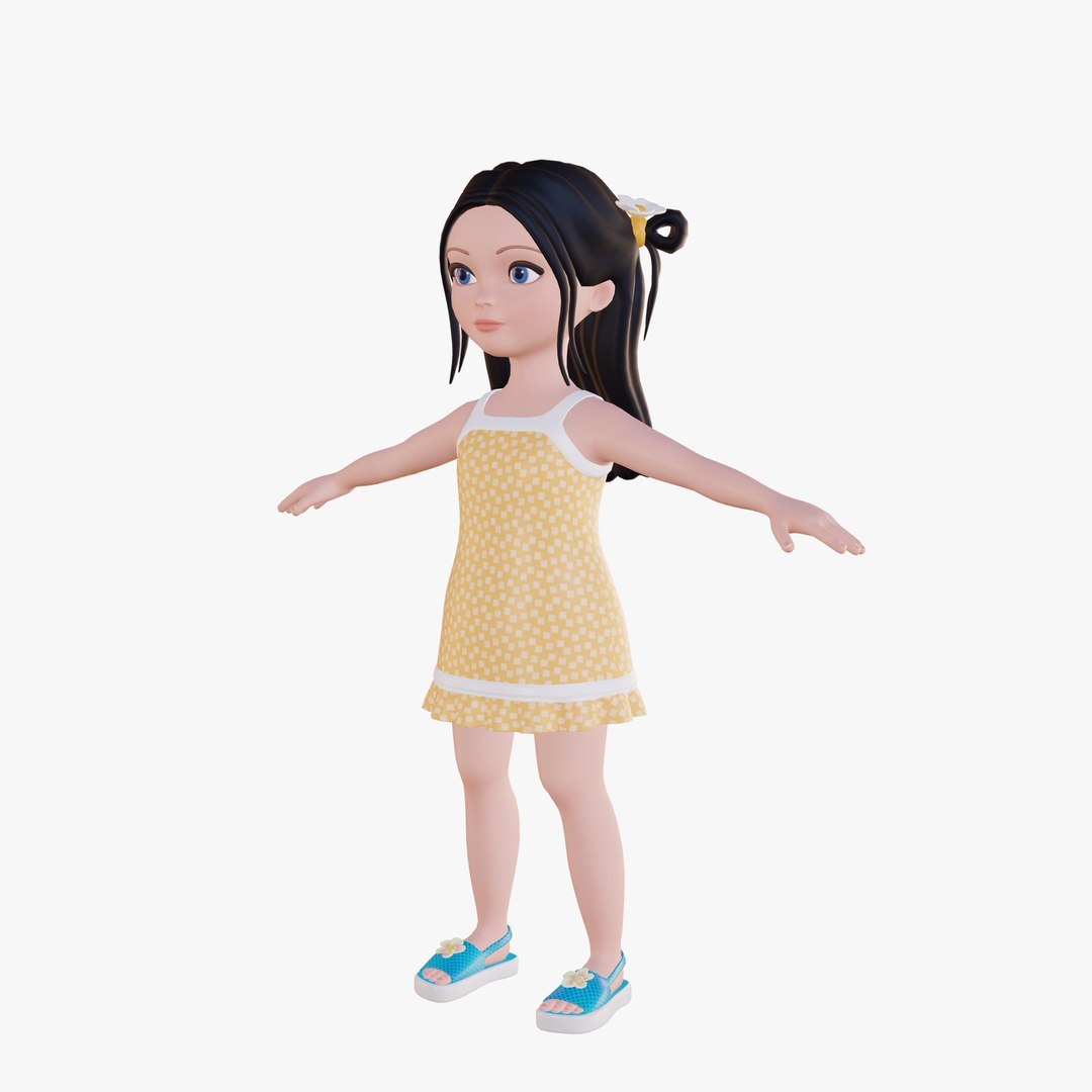 Cartoon girl brunette model - TurboSquid 1897025