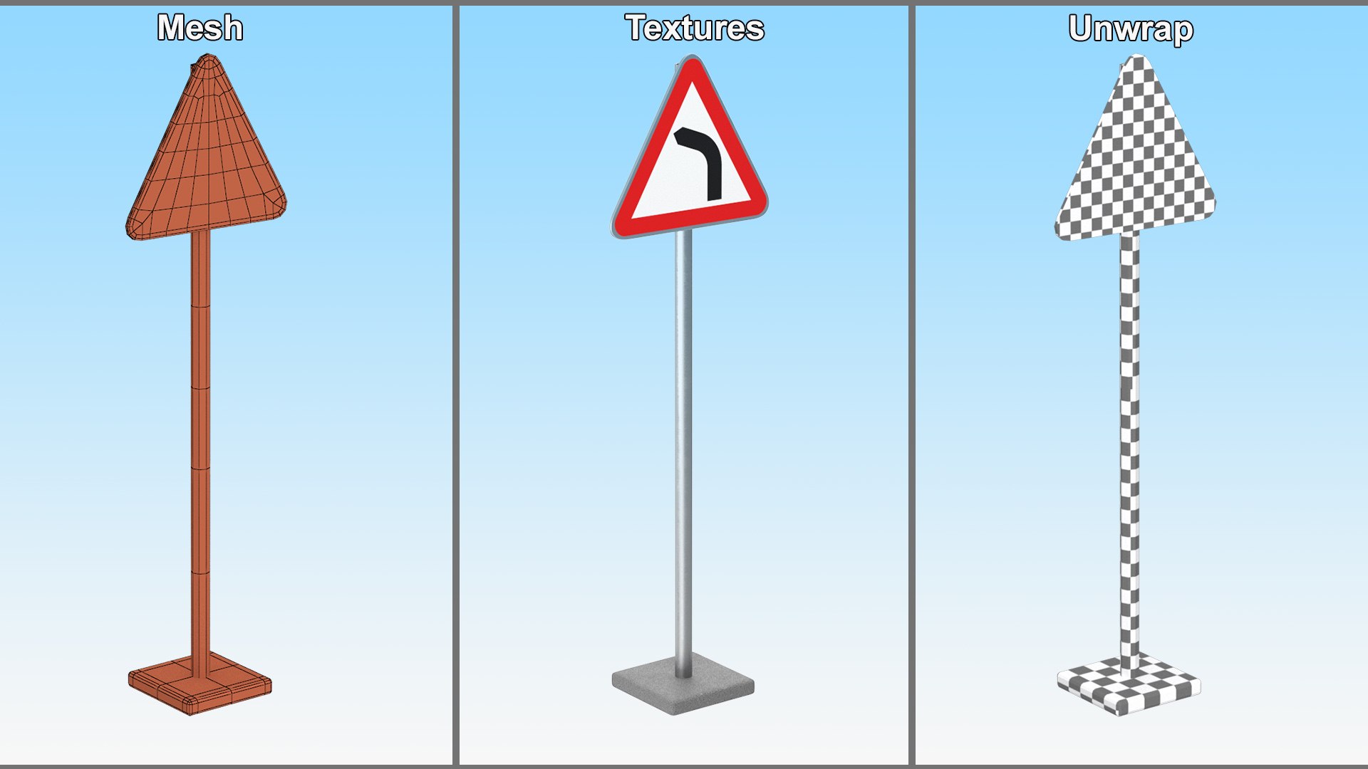3D Bend To Left Road Sign Model - TurboSquid 2211822
