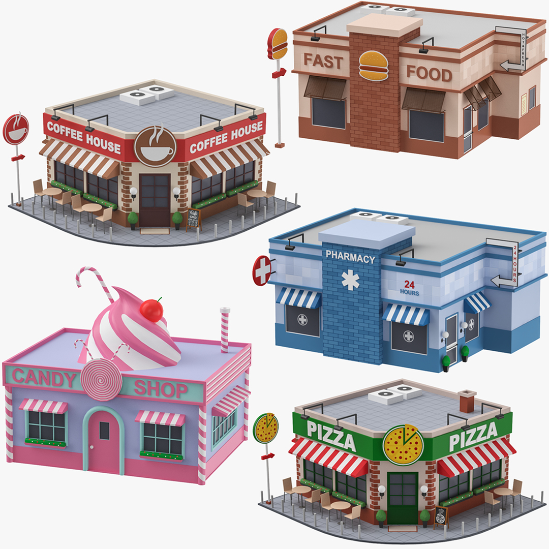 Low Poly Buildings Collection 03 3D - TurboSquid 1836197